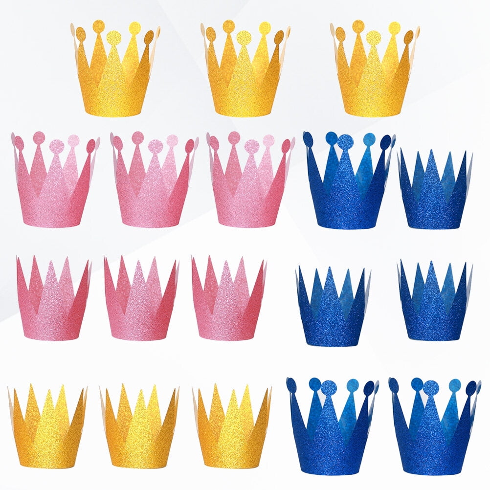 DRAFIDEEP 18Pcs Party Hats for Kids Birthday Crown Plastic Golden 6 ...