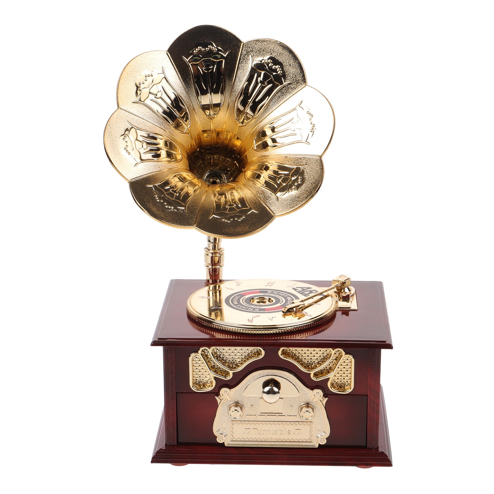 DRAFIDEEP 1Pcs Record Player Shape Brown Abs Clockwork Music Box for ...