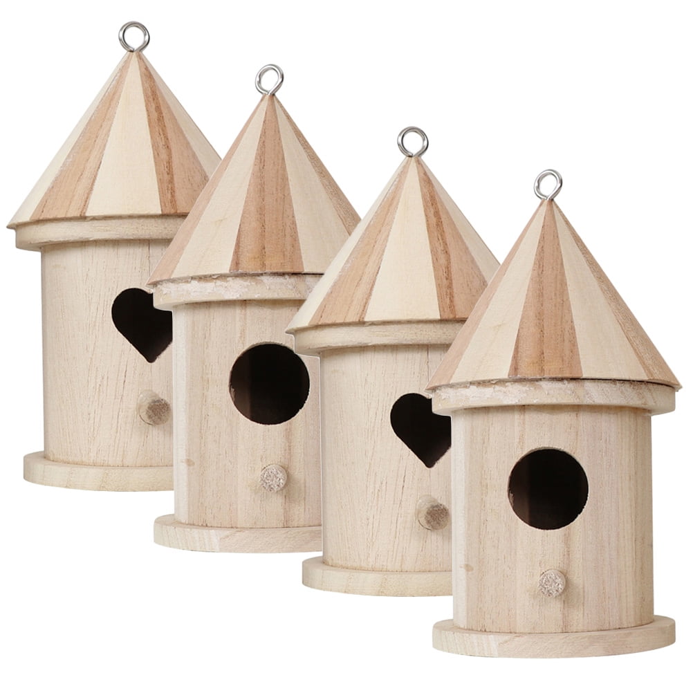 DRAFIDEEP 4Set Small Wood Bird House for School Groups Unfinished Nest ...