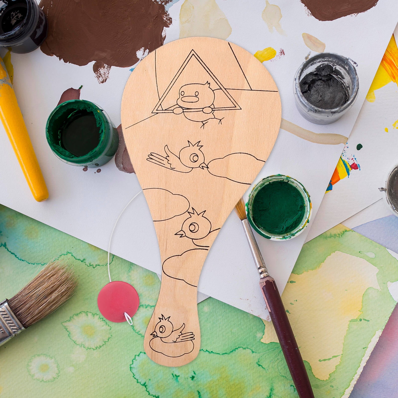 OUNONA 8pcs Unfinished Wood Paddle Toy for Kids Creative DIY Painting ...