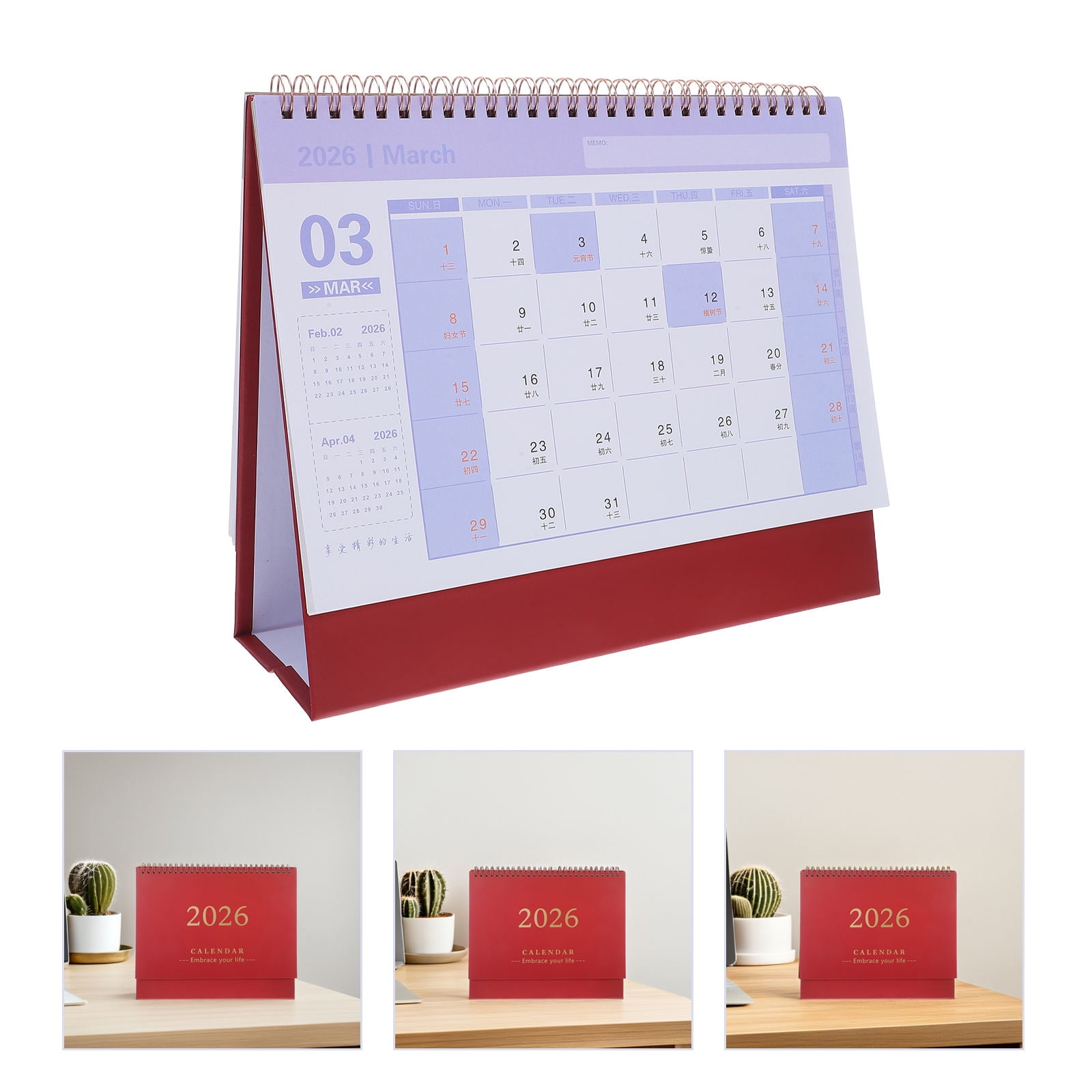 DRAFIDEEP Daily Desk Table Calendar in Red for Task Tracking Time ...
