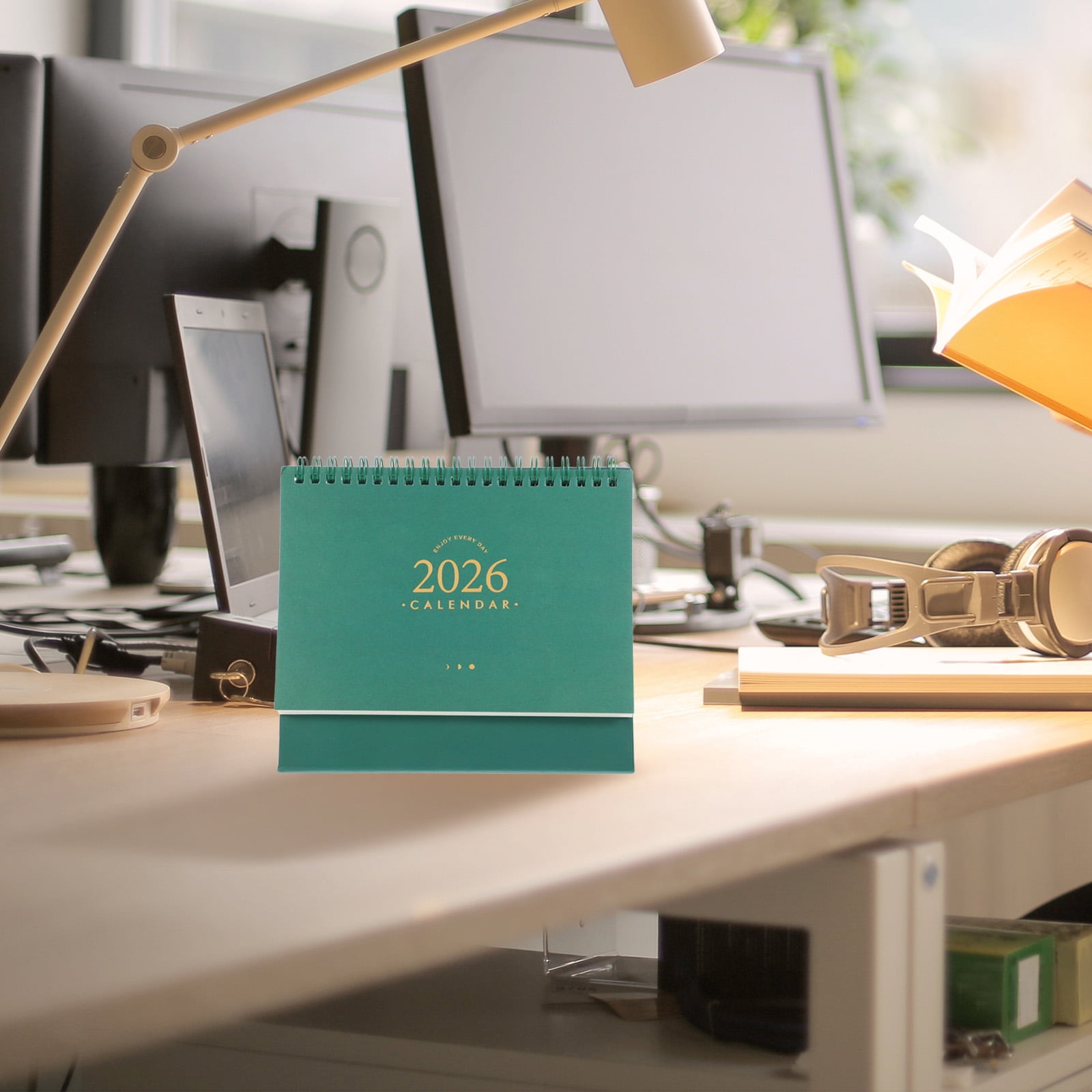 OUNONA 2026 Portable Desktop Calendar Green Sturdy Paper Writable Back ...