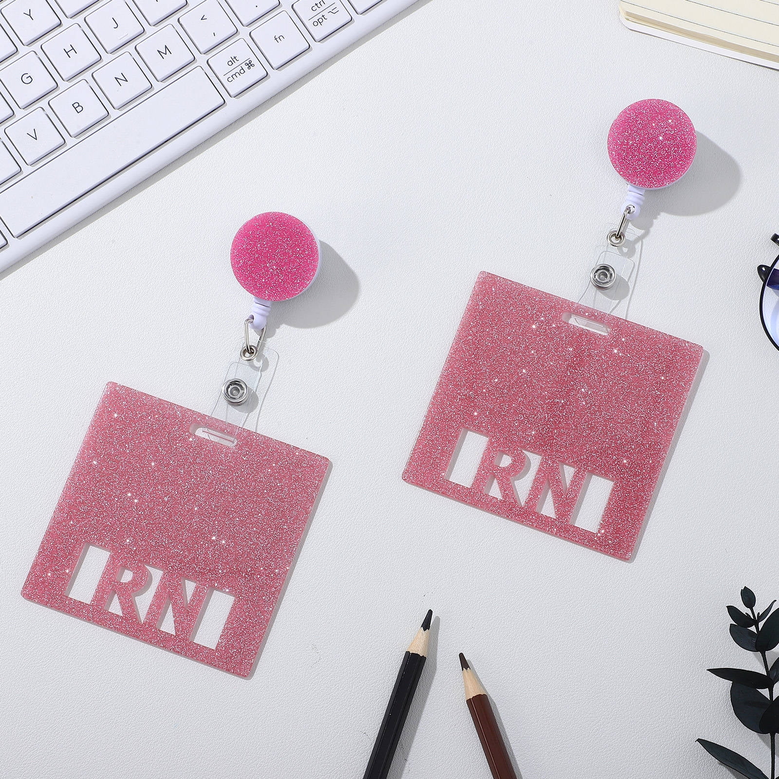 DRAFIDEEP Nursing Badges Glitter Pink Acrylic Badge Card 2Pcs with ...