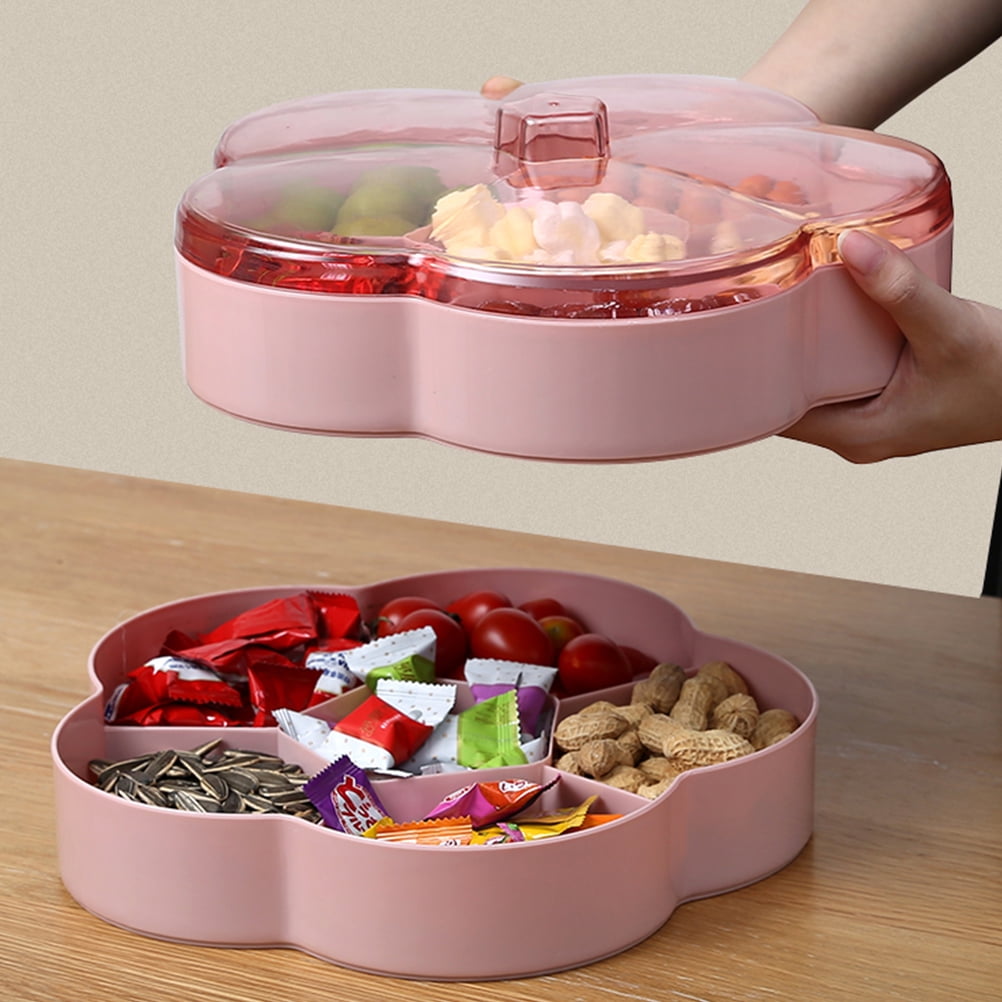 DRAFIDEEP Pink Snack Serving Tray Plastic Divided Plate for Candy and ...