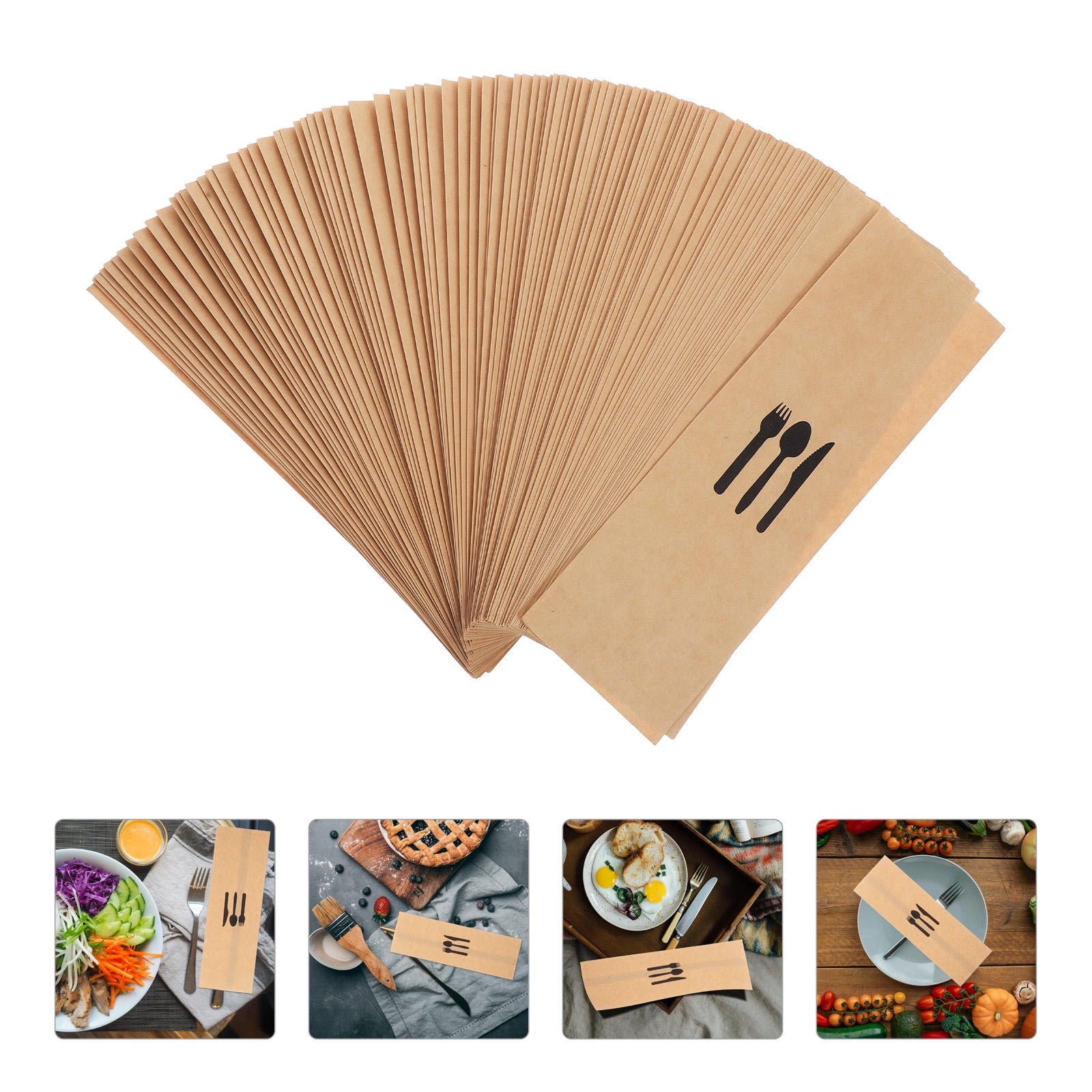 DRAFIDEEP Silverware Holders 100Pcs Light Brown Kraft Paper Cutlery ...