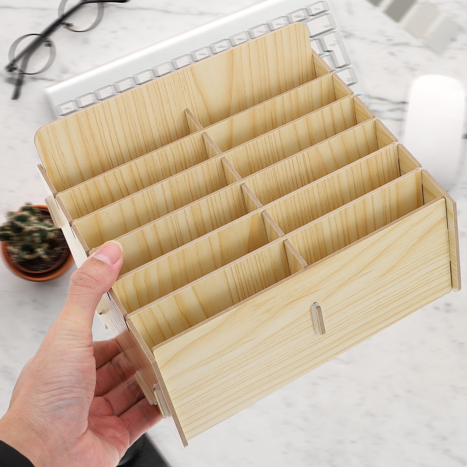 DRAFIDEEP Wooden Desktop Storage Box Rectangular Shaped For General ...