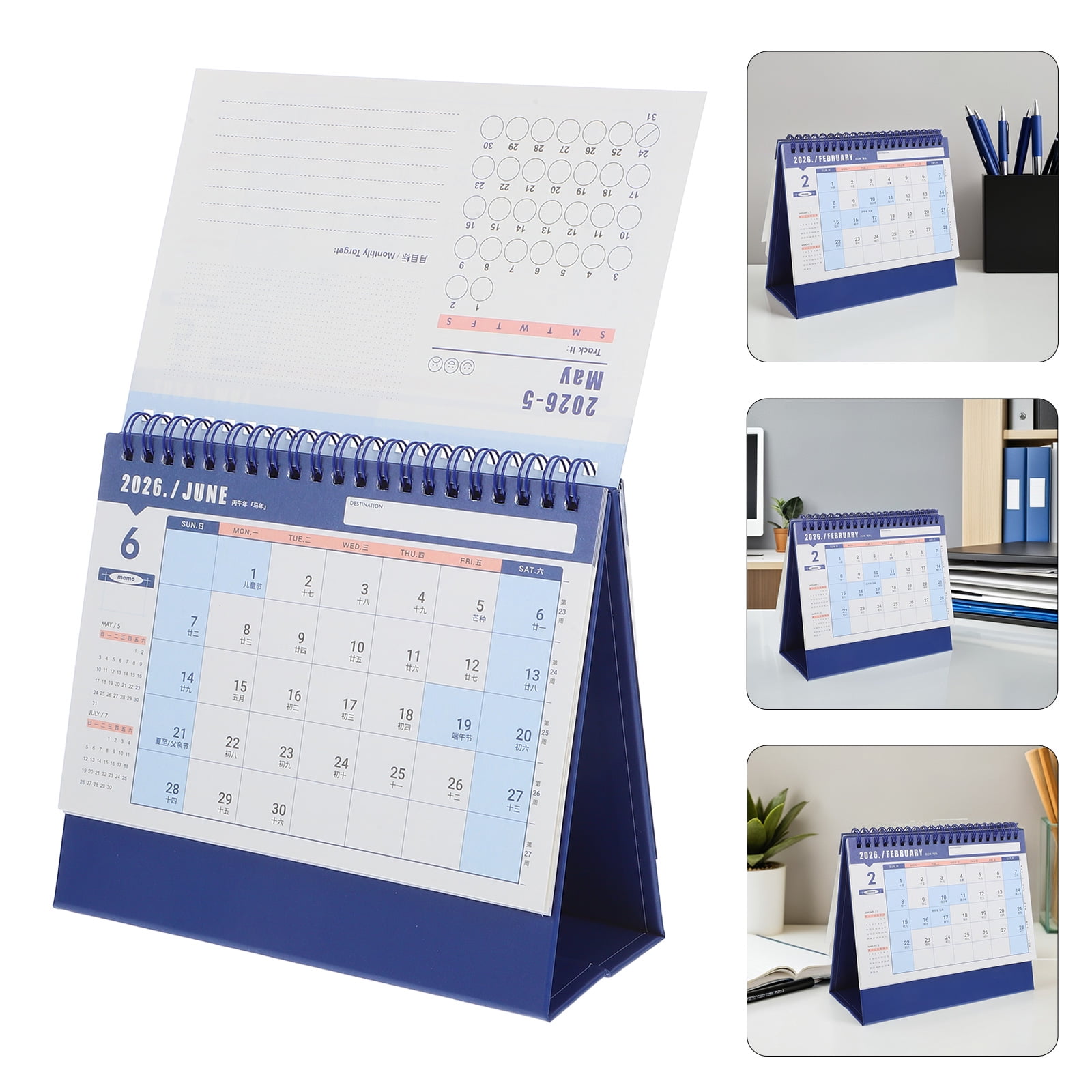 DRAFIDEEP cute desk calendar 2026 Calendar Blue Paper Event Tracking ...