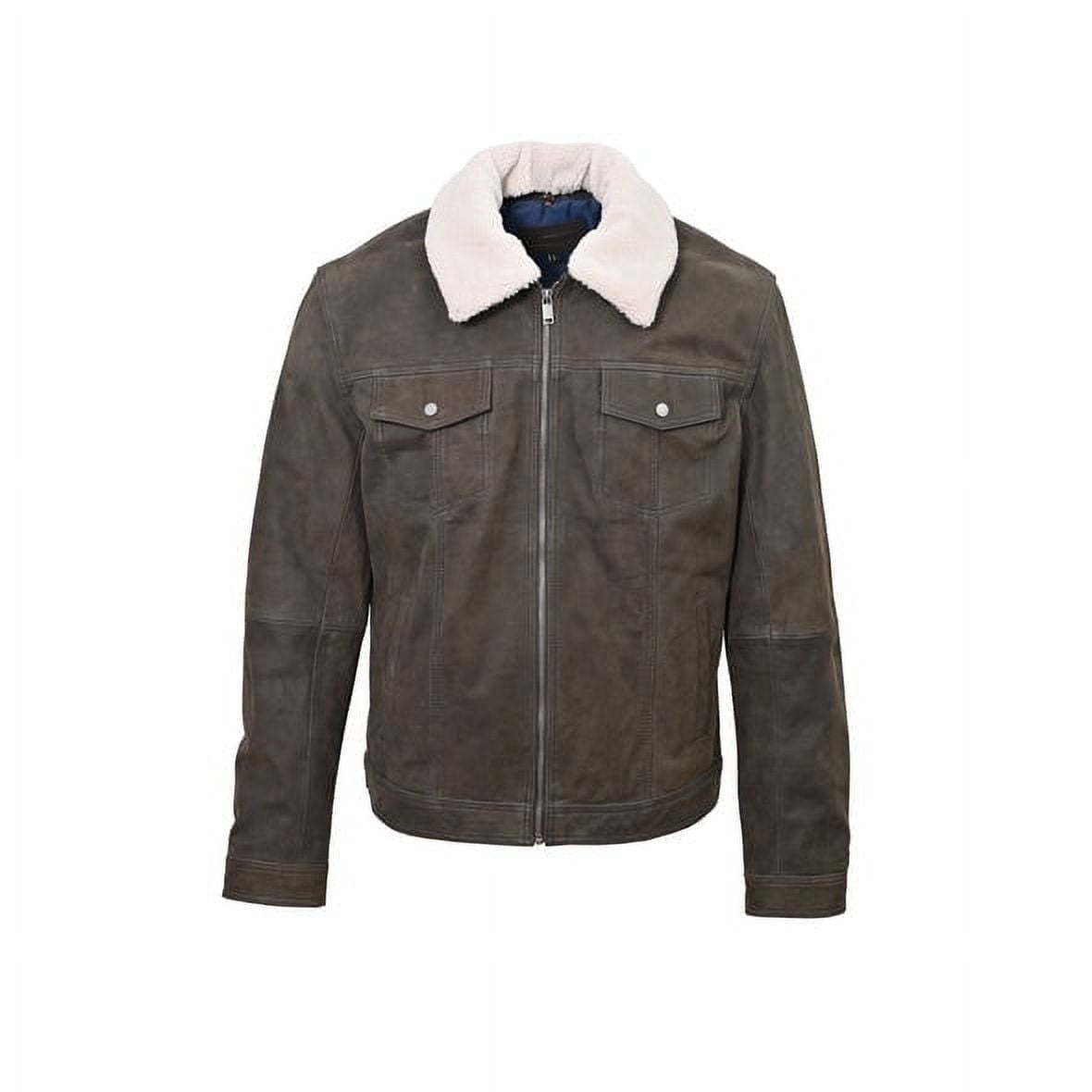 DRAKE Men's Brown Pilot style leather jacket Sherpa collar Long sleeves ...