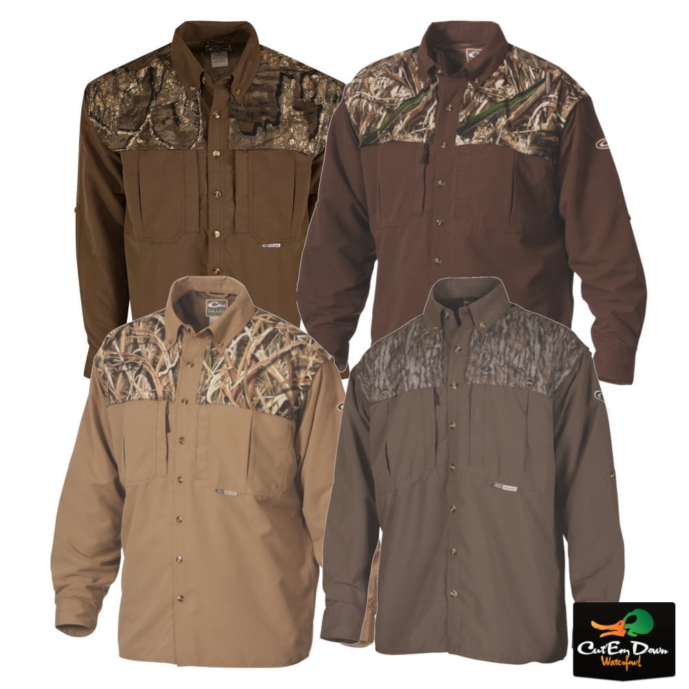 DRAKE WATERFOWL L/S EST TWO TONE CAMO VENTED WINGSHOOTER'S SHIRT ...