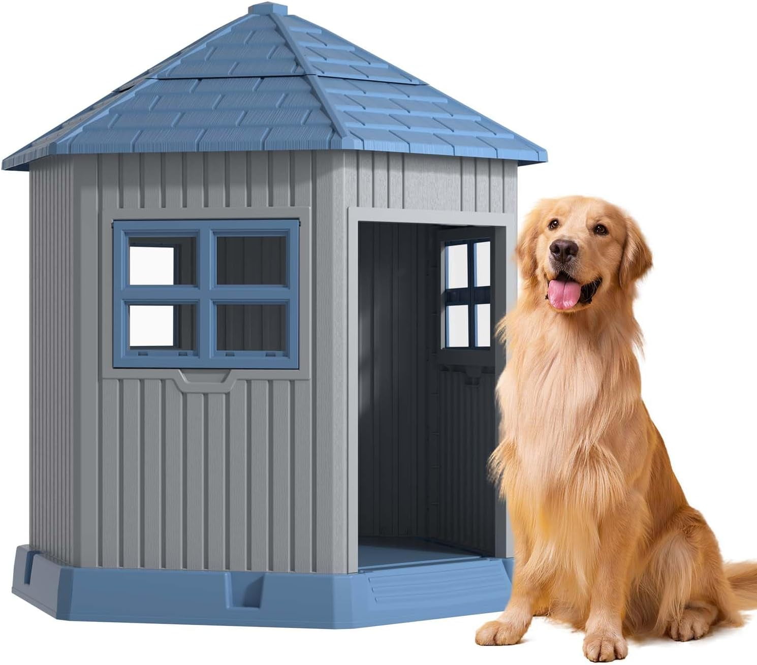 DRATO Dog House Indoor Outdoor Durable Large Dog Shelter with Outside Dog Kennel with Window and ...
