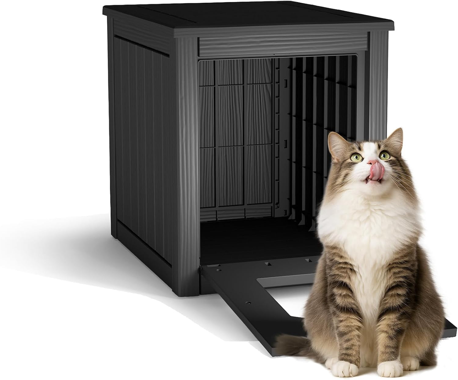 DRATO Indoor & Outdoor Cat House, Durable Resin Pet Shelter with ...