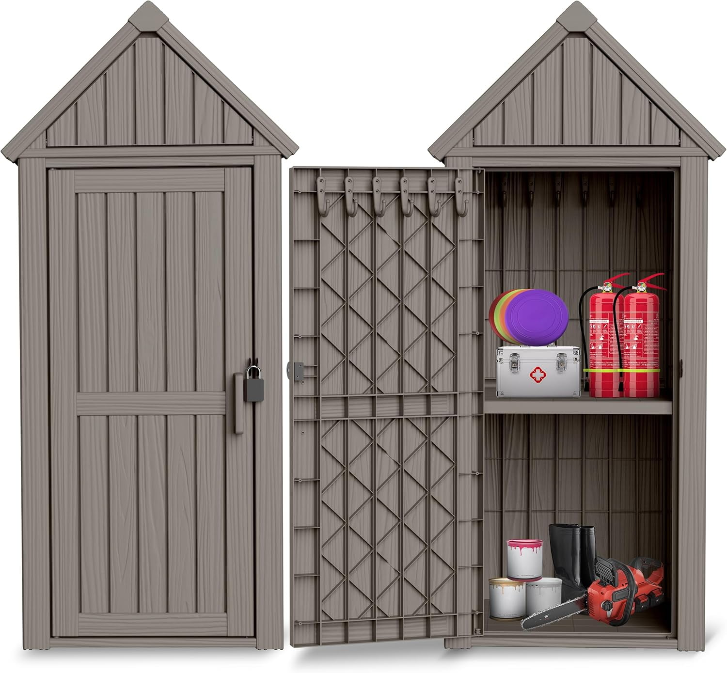 DRATO Outdoor Storage Shed with Lockable Doors,Resin Waterproof Storage Cabinet with Shelves ...