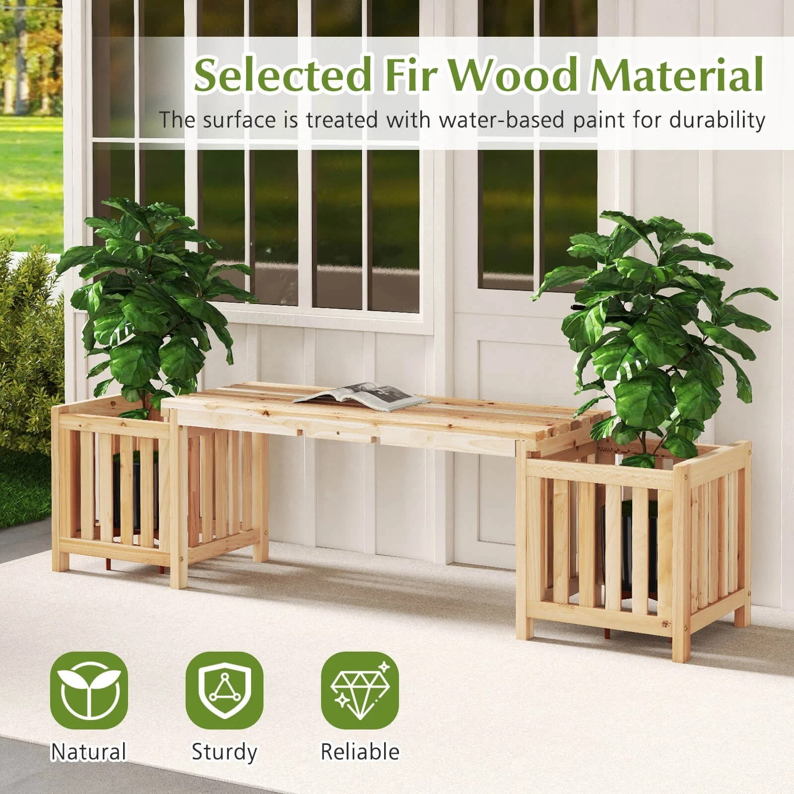 DRAZUNO 2-In-1 Outdoor Bench with 2 Slotted Design Flower Boxes, Raised ...