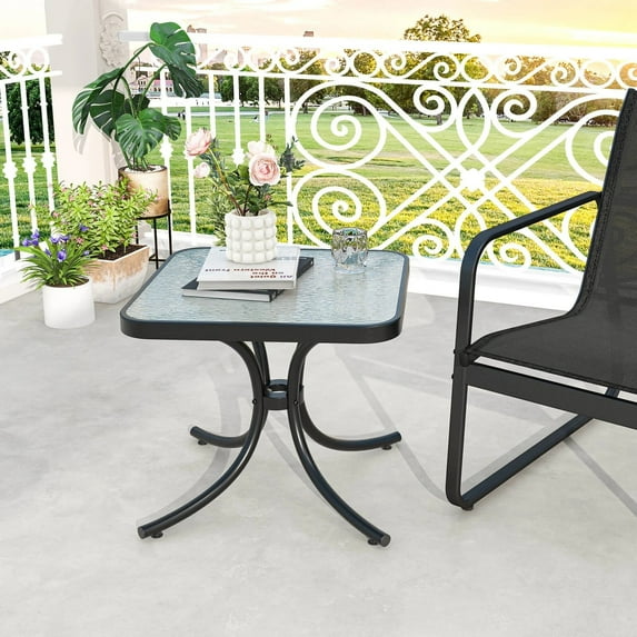 DRAZUNO 2PCS 20" Outdoor Side Table w/Tempered Glass Top Metal Frame ...