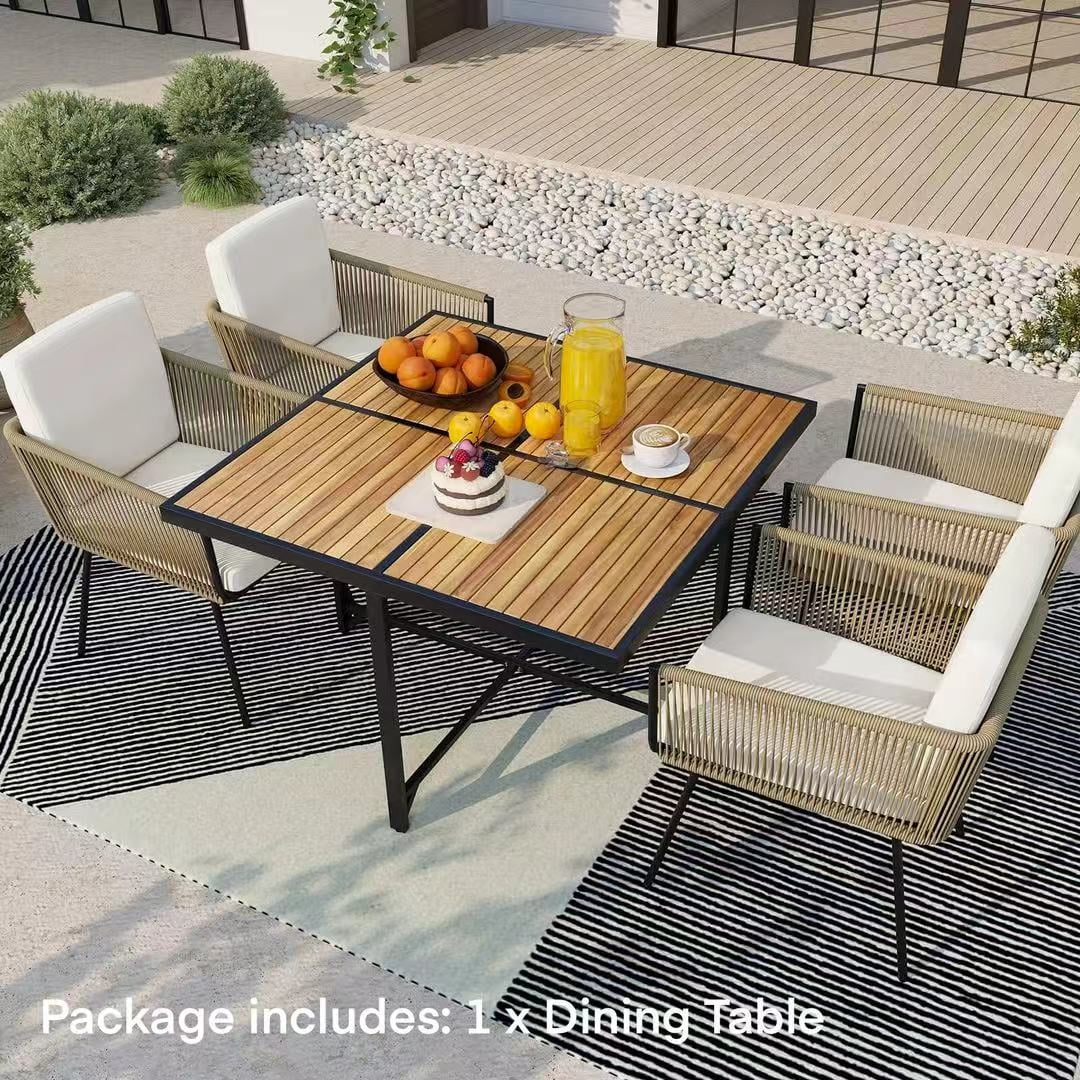 DRAZUNO 43.5” Square Patio Table w/Metal Legs, Slatted Tabletop ...
