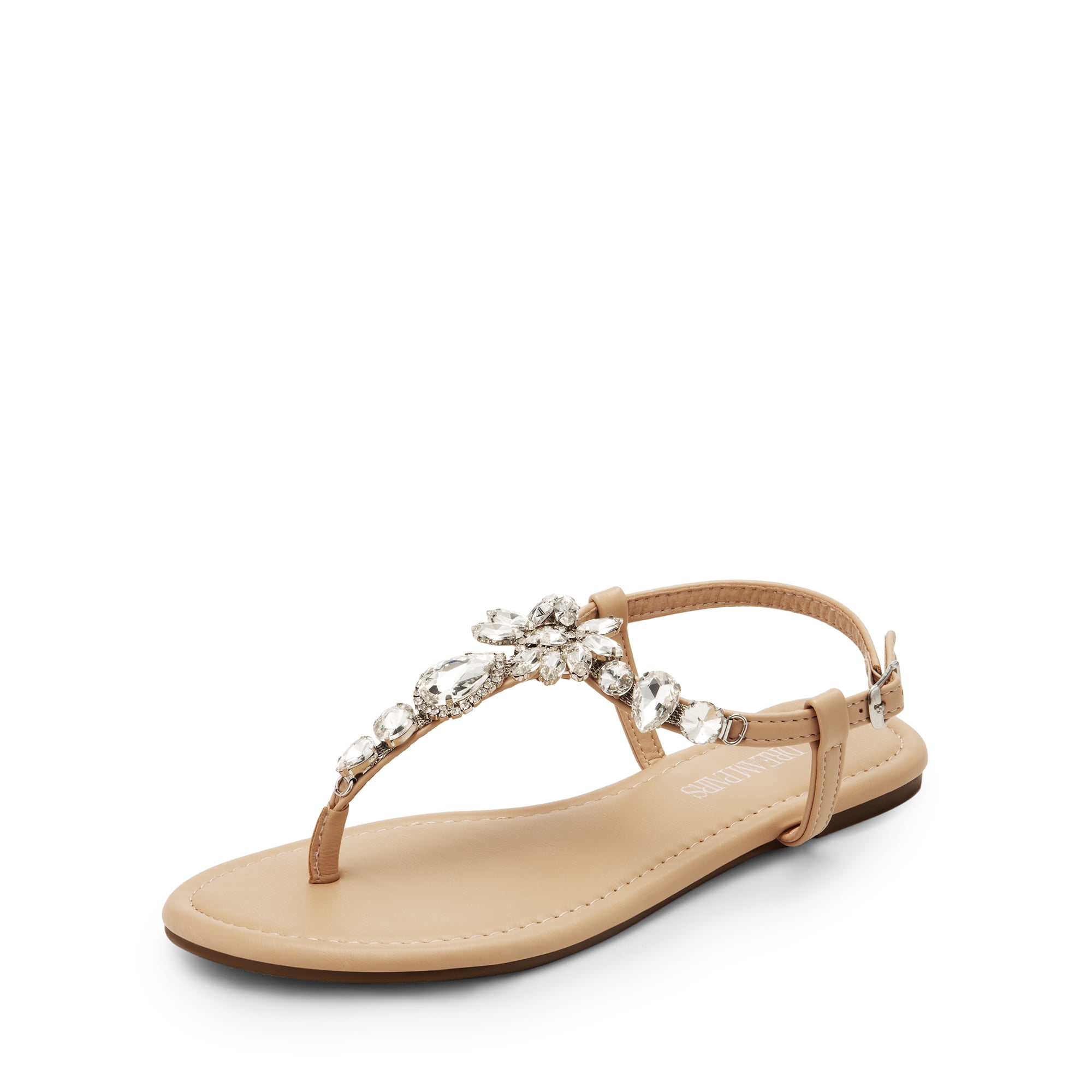 DREAM PAIRS Flat Sandals for Women Dressy Rhinestone T-Strap Thong Flat ...