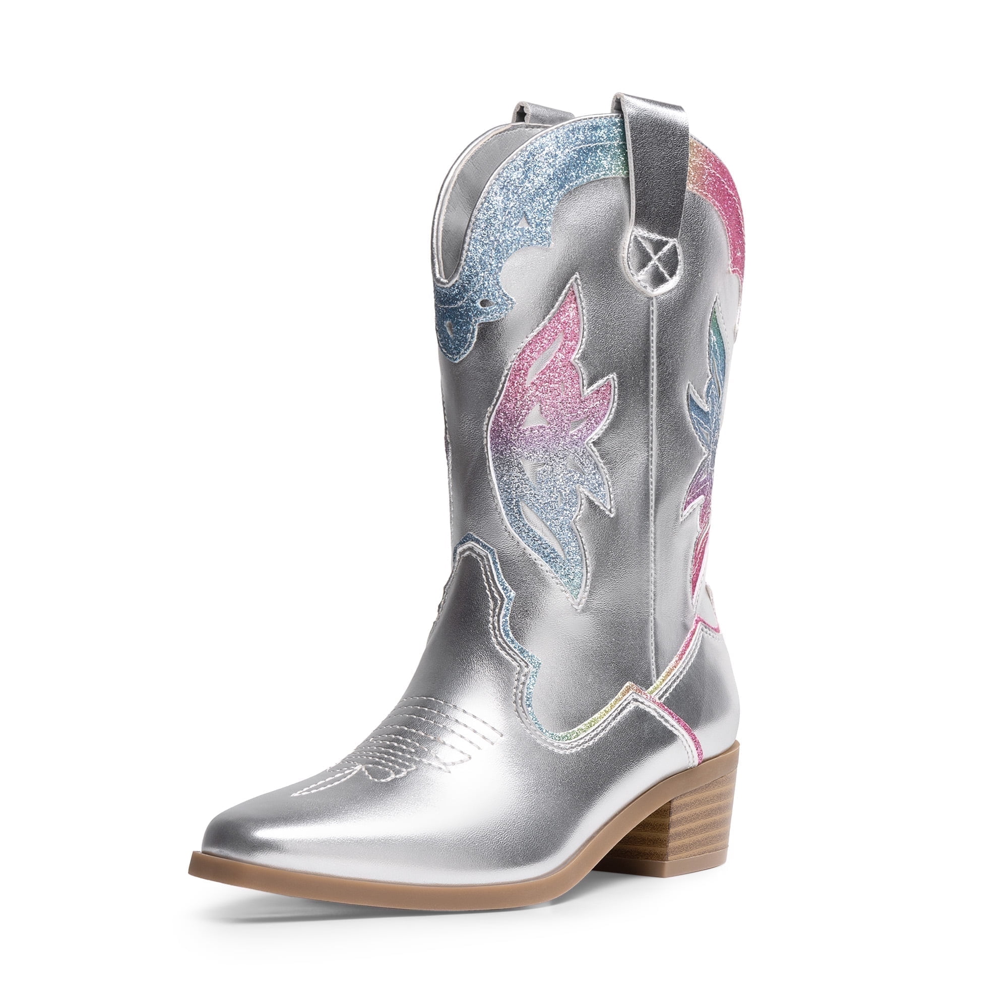 BURUDANI Girls' Western Cowgirl Cowboy Boots Glitter Rainbow ...