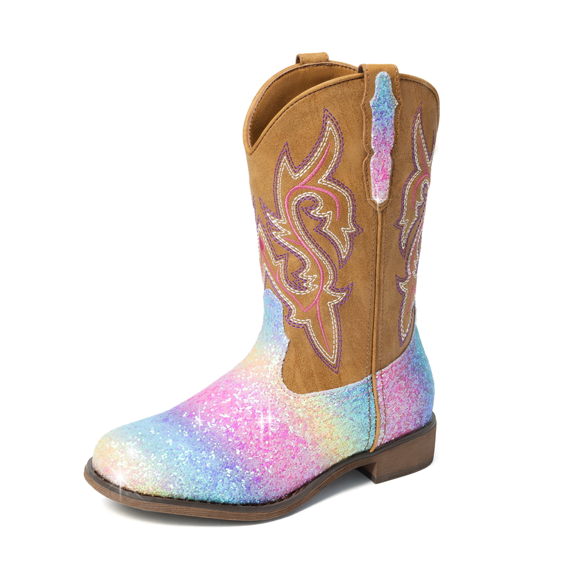DREAM PAIRS Girls' Glitter Cowgirl Boots, Mid Calf Western Cowboy Boots ...