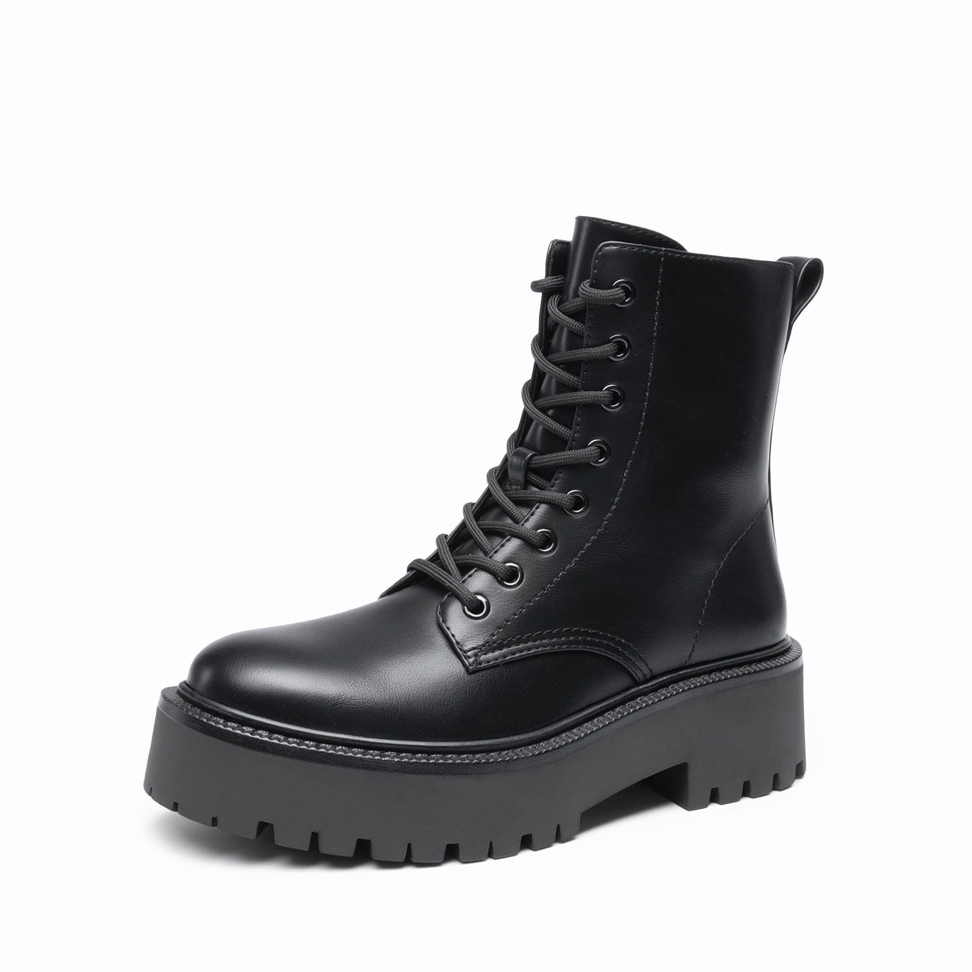 DREAM PAIRS Girls' Mid Calf Combat Boots, Black & White Lace-Up Boots ...