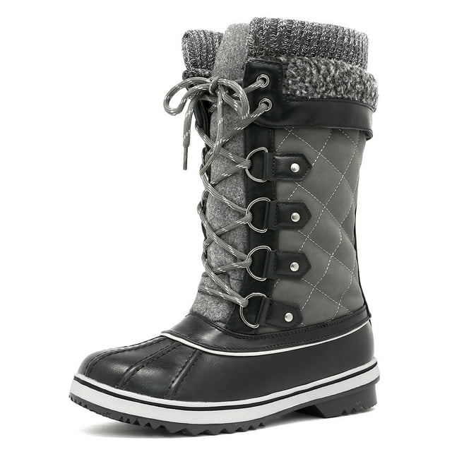 DREAM PAIRS Women Waterproof Winter Warm Snow Faux Fur Lined Flat Mid Calf Boots MONTE_02 GREY ...