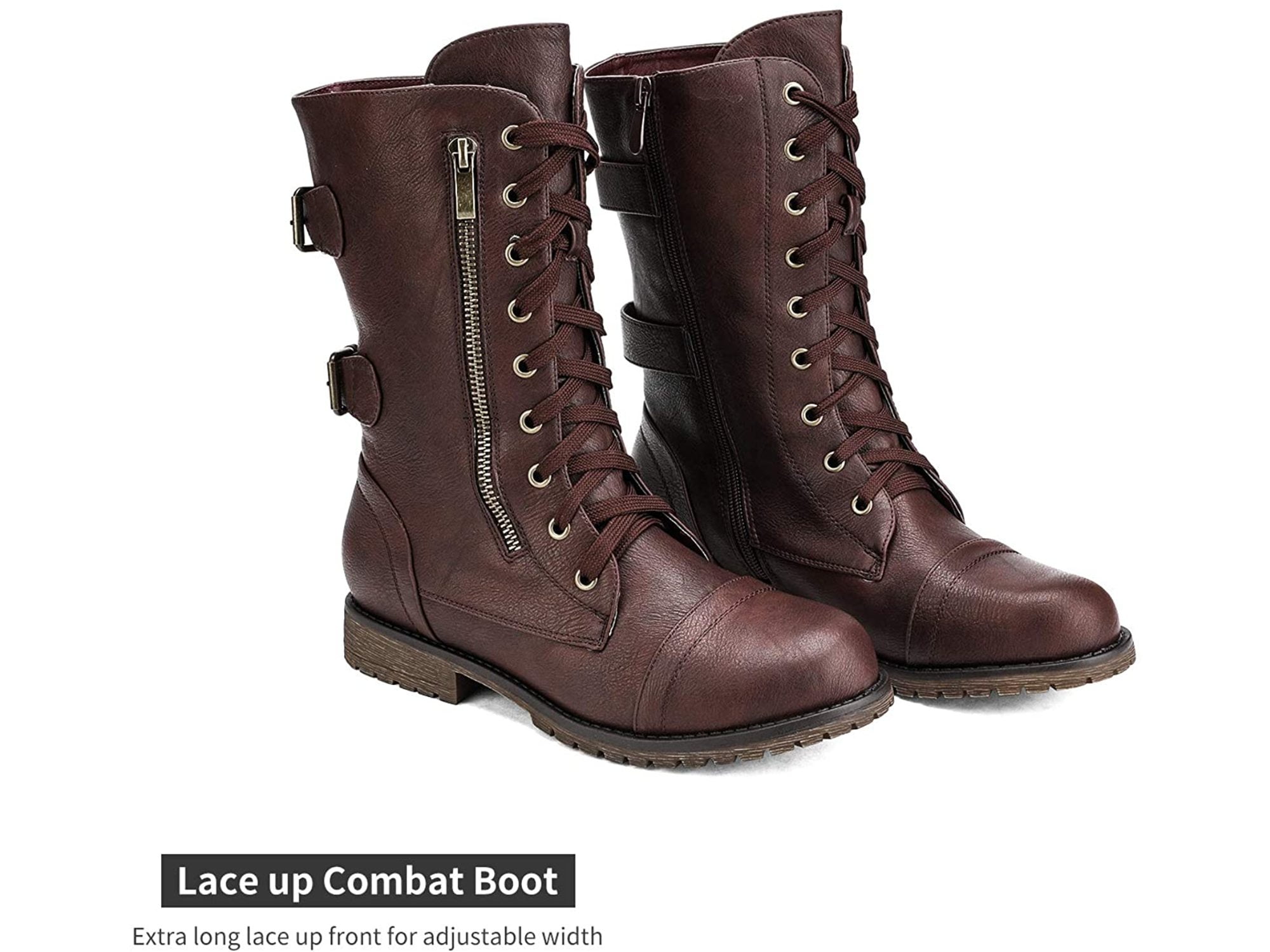 DREAM PAIRS Women's Ankle Bootie Winter Lace up Mid Calf Military Combat Boots TERRAN BURGUNDY ...
