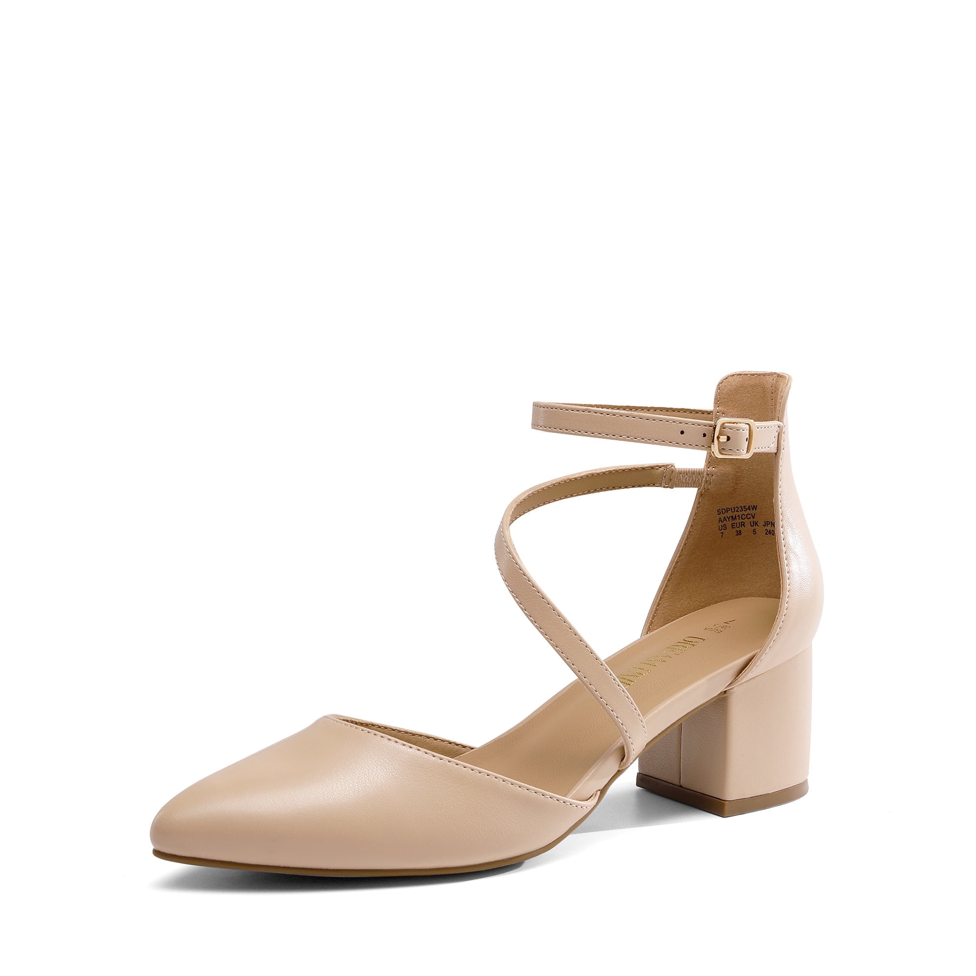 BURUDANI Women's Closed Pointed Toe Low Chunky Heels Pumps Ankle Strap ...