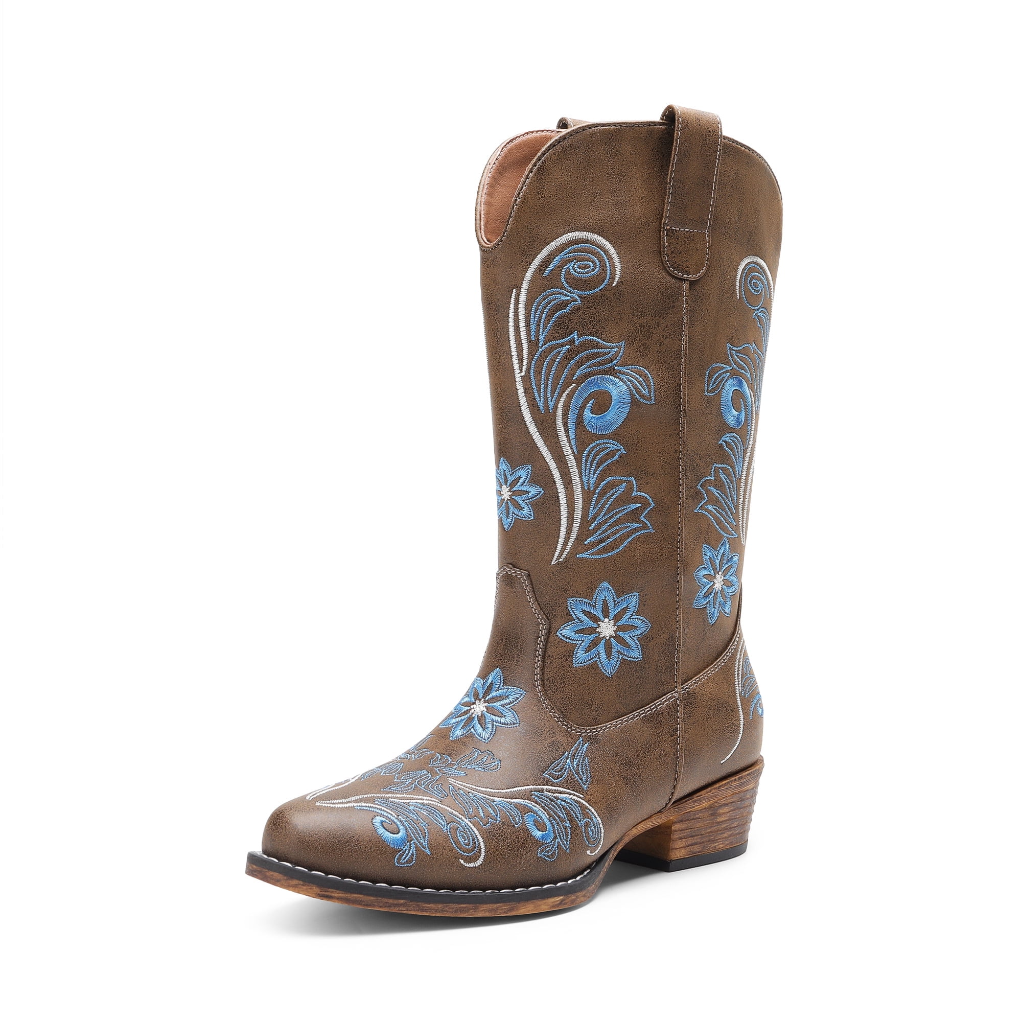 DREAM PAIRS Women's Cowboy Boots Mid Calf Chunky Heel Embroidery ...