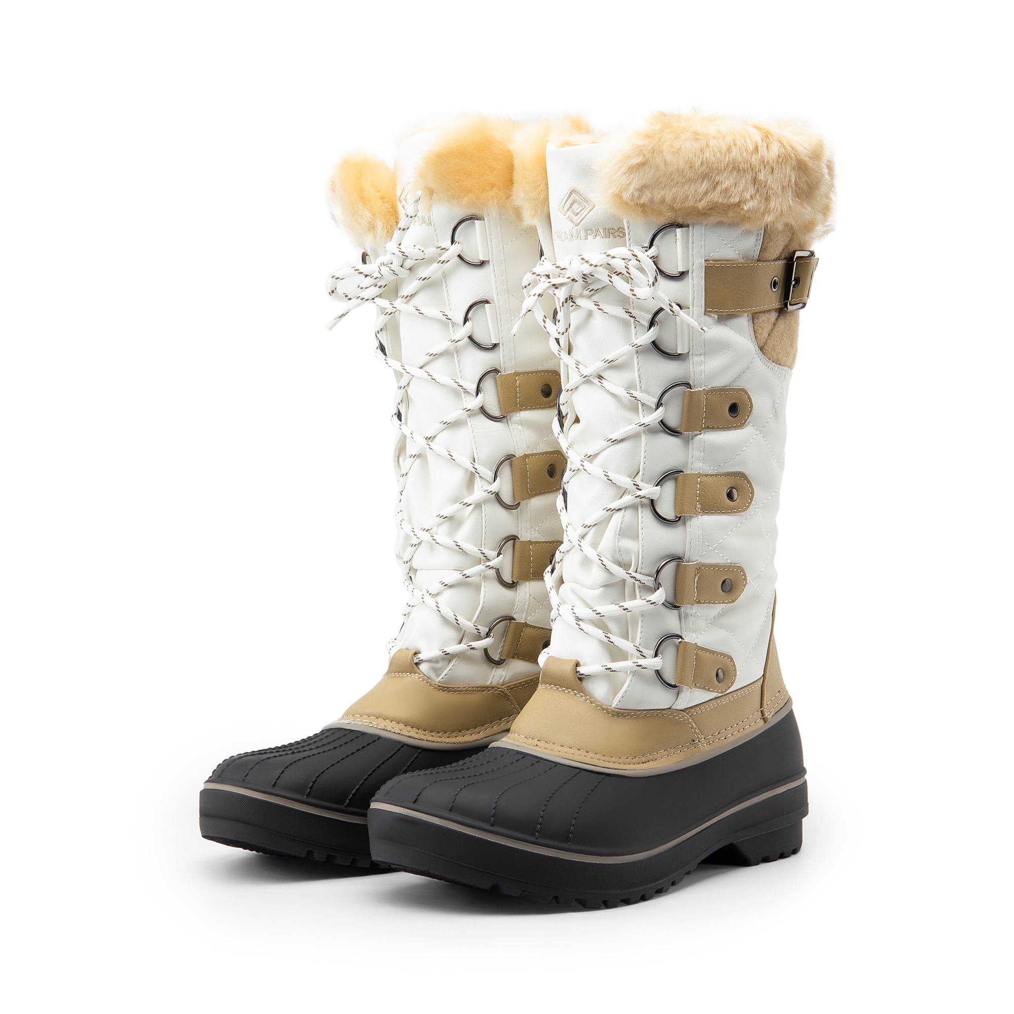 Dream Pairs Women's Warm Faux Fur Lined Mid Calf Winter Snow Boots BEIGE/WHITE Size 8 - Walmart.com