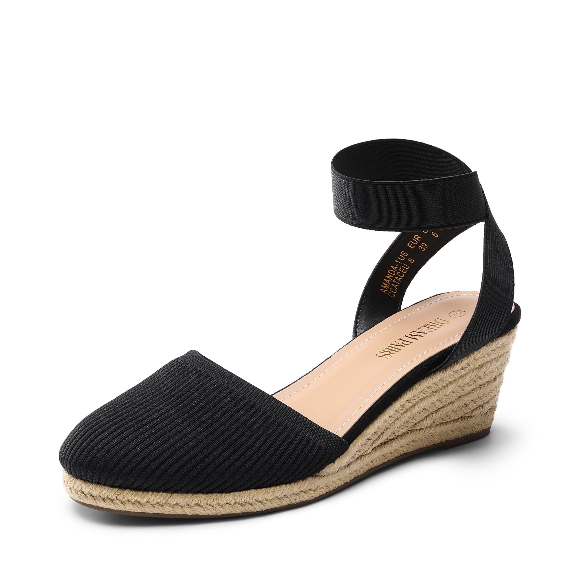 BURUDANI Women's Elastic Ankle Strap Espadrilles Wedge Sandals ...