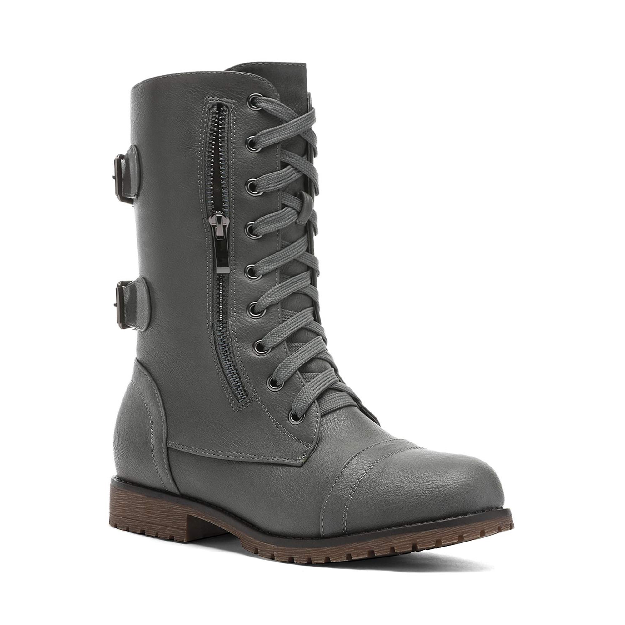 DREAM PAIRS Women's Faux Fur Lined Mid Calf Riding Combat Boots ...