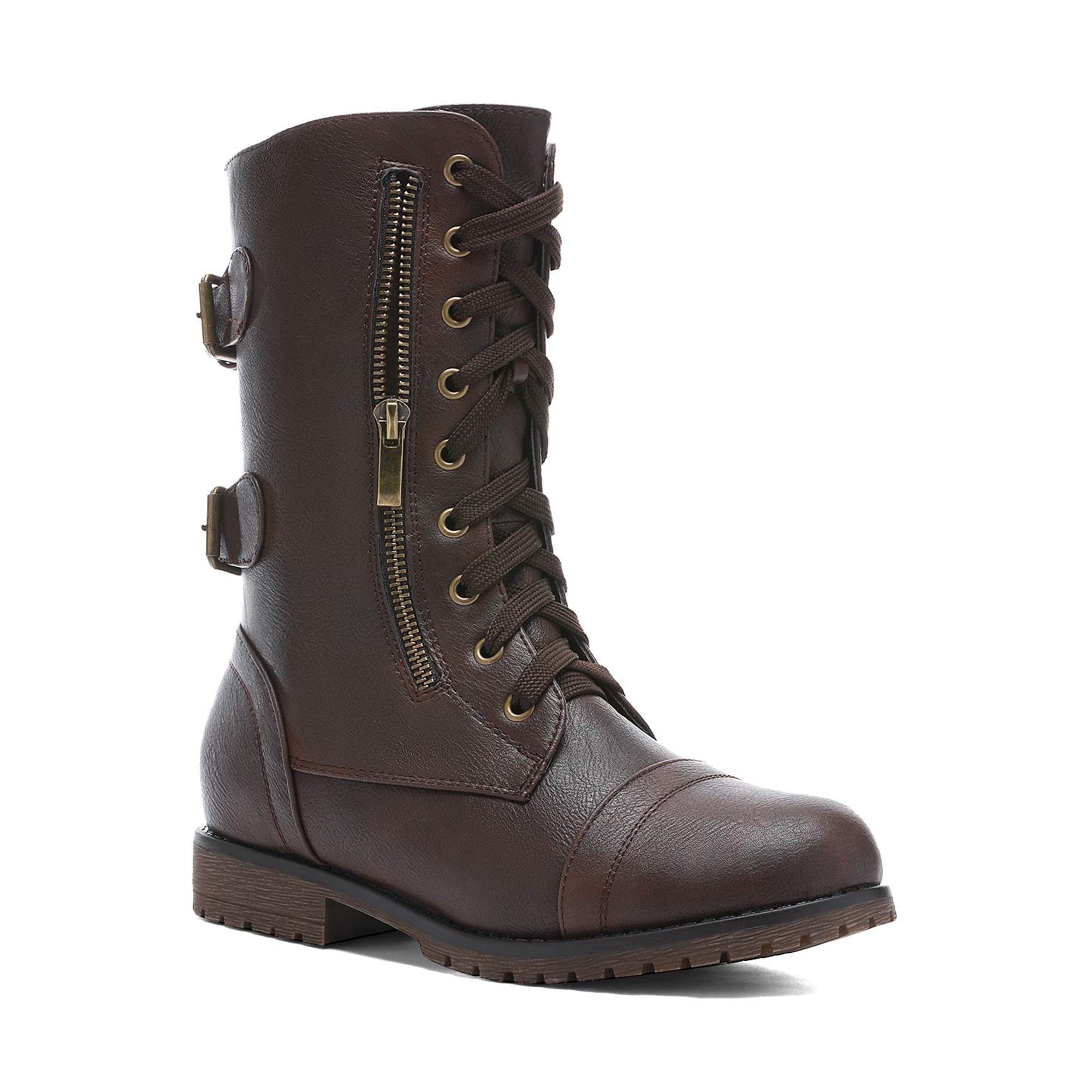 Women Mid Calf Military Combat Boots with Built in Wallet Pocket Lace ...