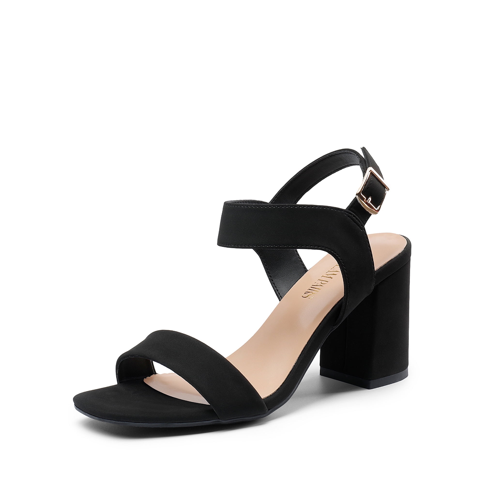 BURUDANI Women's High Chunky Heels Square Toe Block Ankle Strap Dress ...