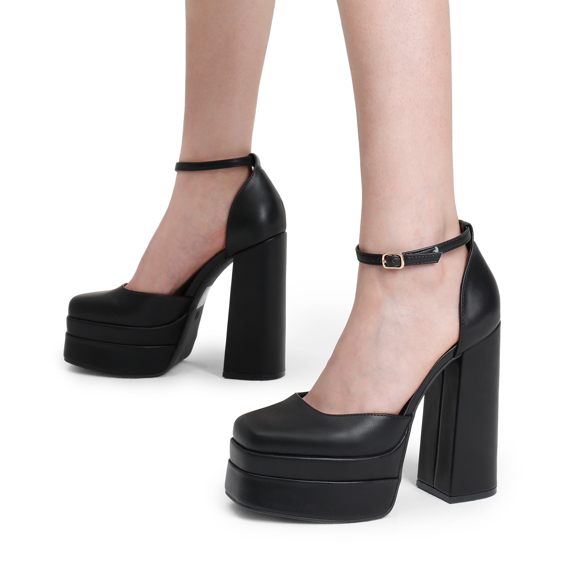 BURUDANI Women’s High Chunky Platform Closed Toe Block Heels Square Toe ...