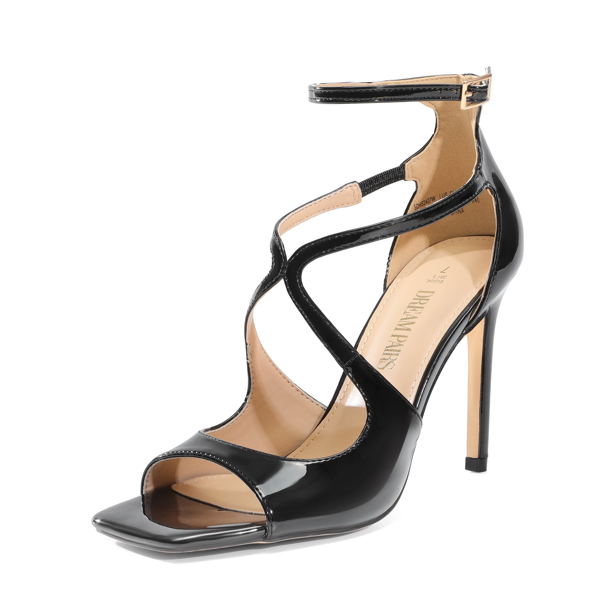 DREAM PAIRS Women's High Heels Sexy Cross Square Open Toe Strappy ...