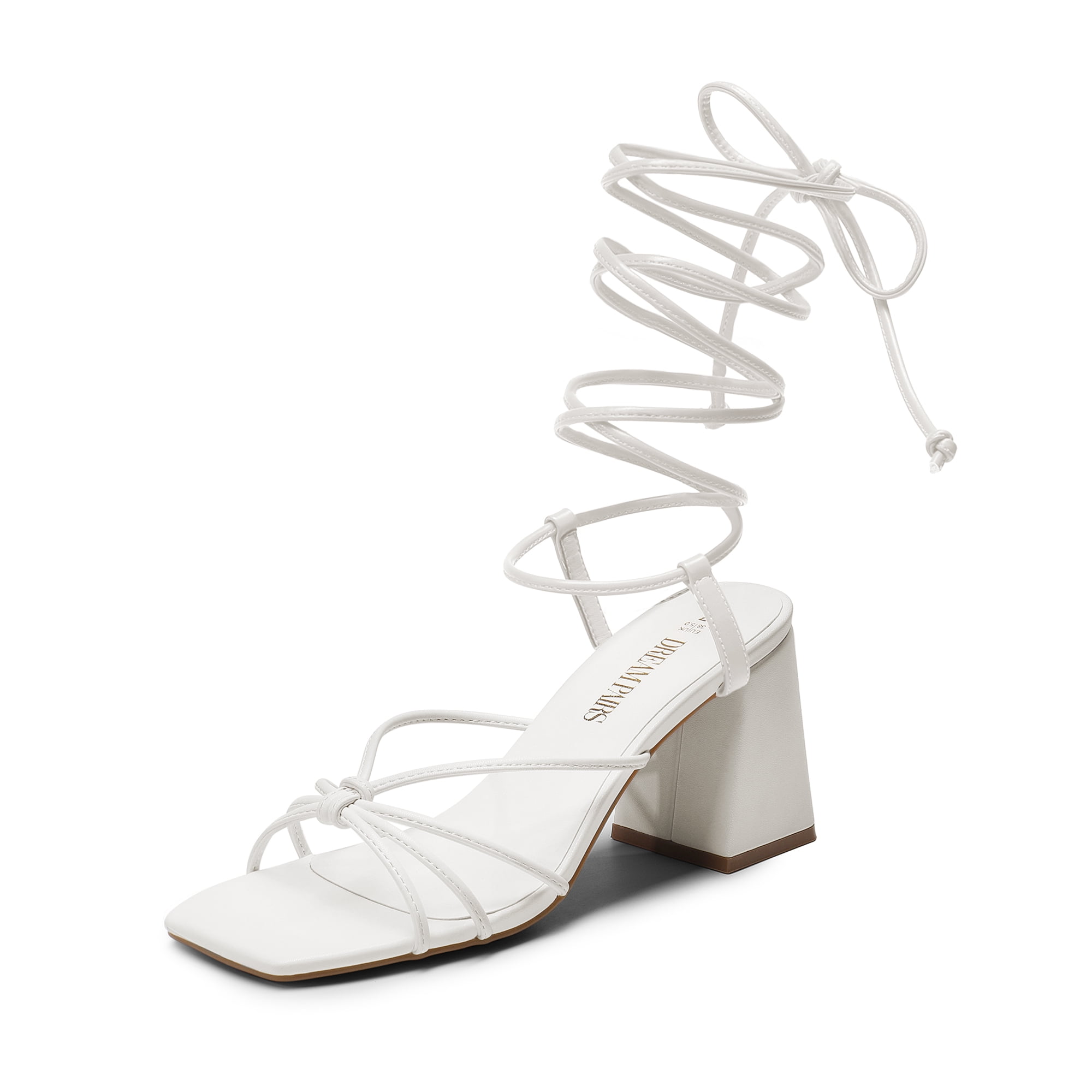 DREAM PAIRS Women’s Lace-Up Block Heel Sandals, Strappy Square Open Toe ...