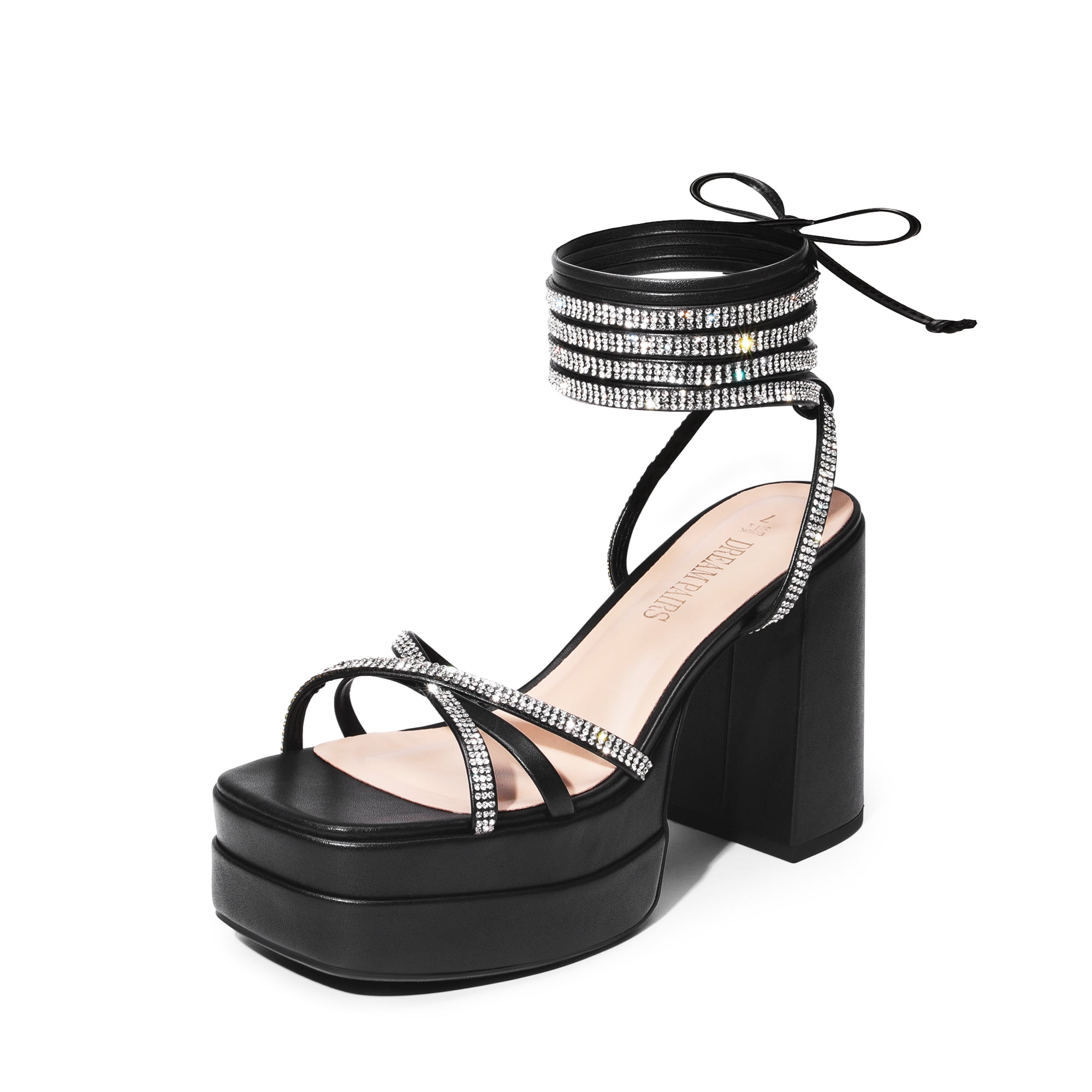 DREAM PAIRS Women's Lace Up Platform Heels Rhinestone High Strappy Chunky Sandal Y2K Shoe for ...