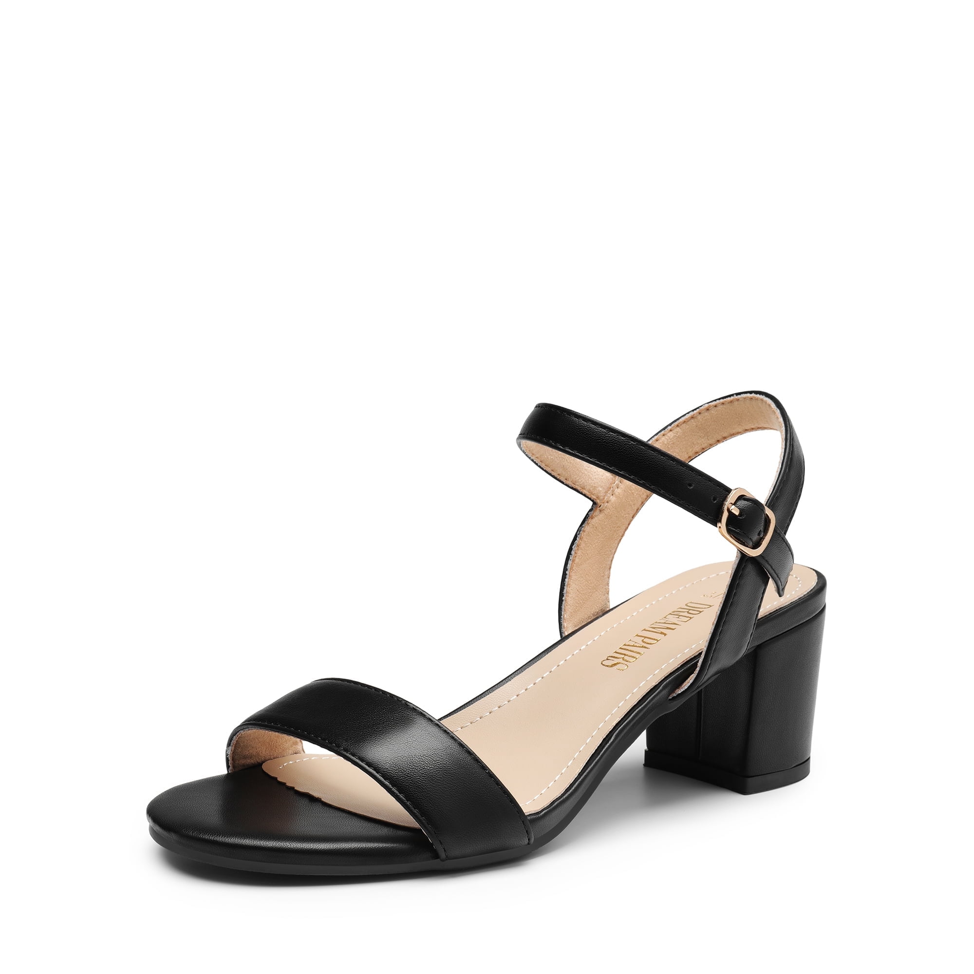 BURUDANI Women's Low Heels Block Open Toe Ankle Strap Classic Short ...
