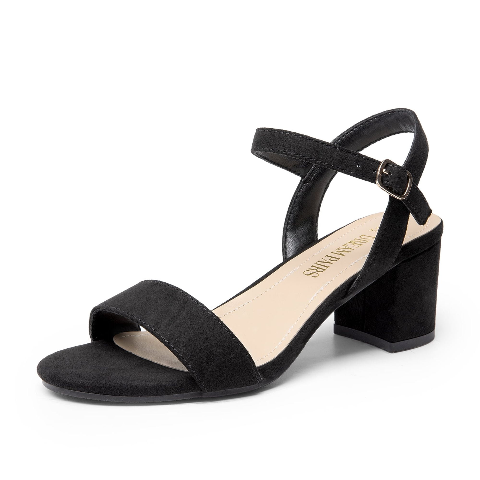 DREAM PAIRS Women's Low Heels Block Open Toe Ankle Strap Classic Short ...