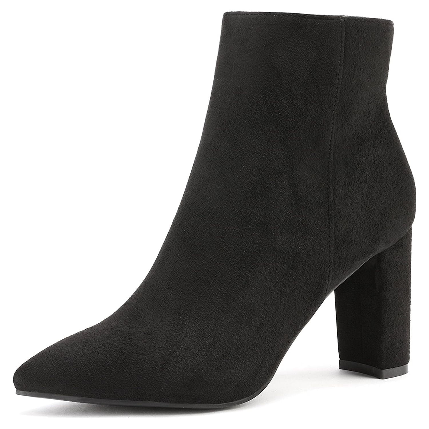 Women Chunky Heel Ankle Booties Pointed Toe Short Boots Slip On ...