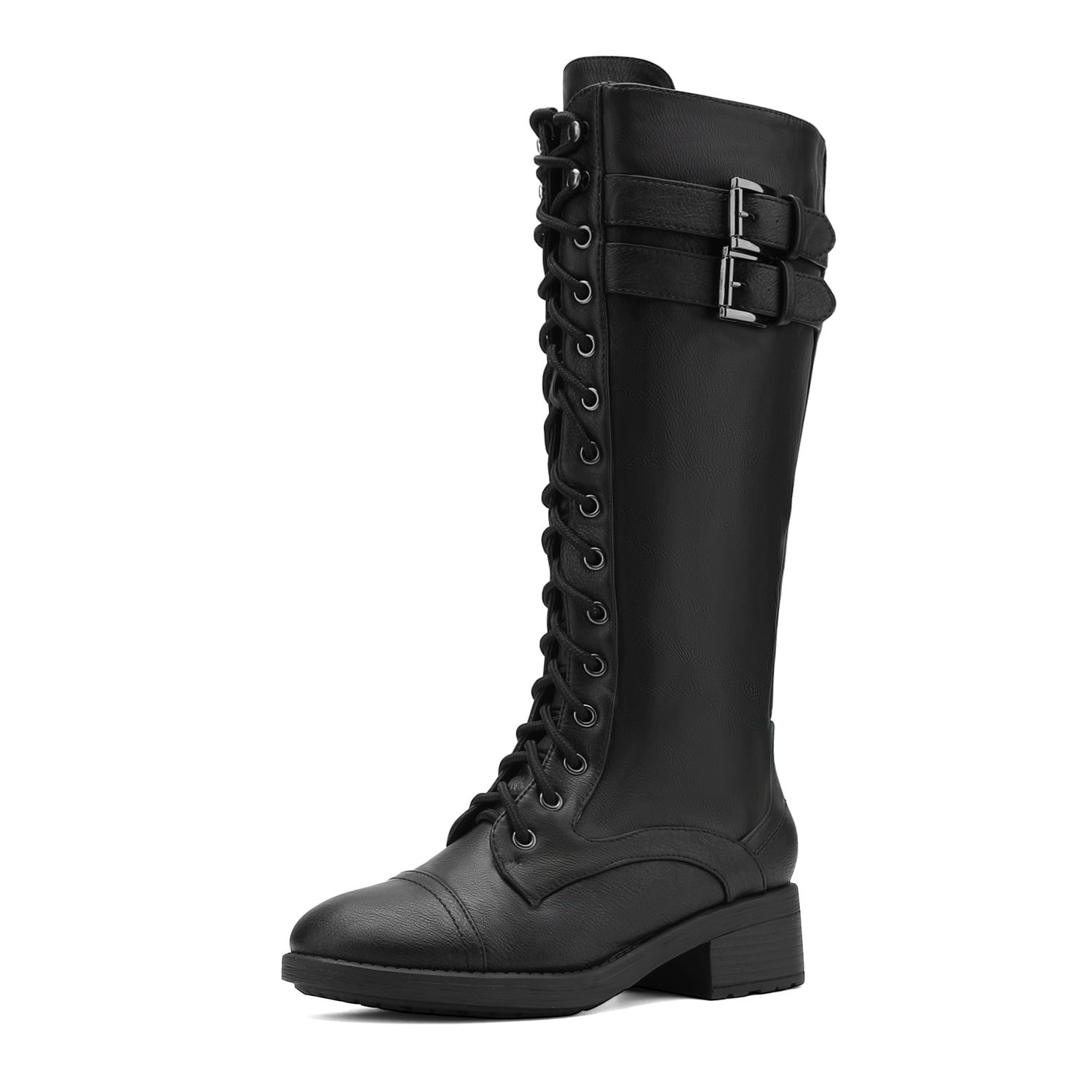 DREAM PAIRS Women's Pu Knee High Riding Combat Boots - Walmart.com