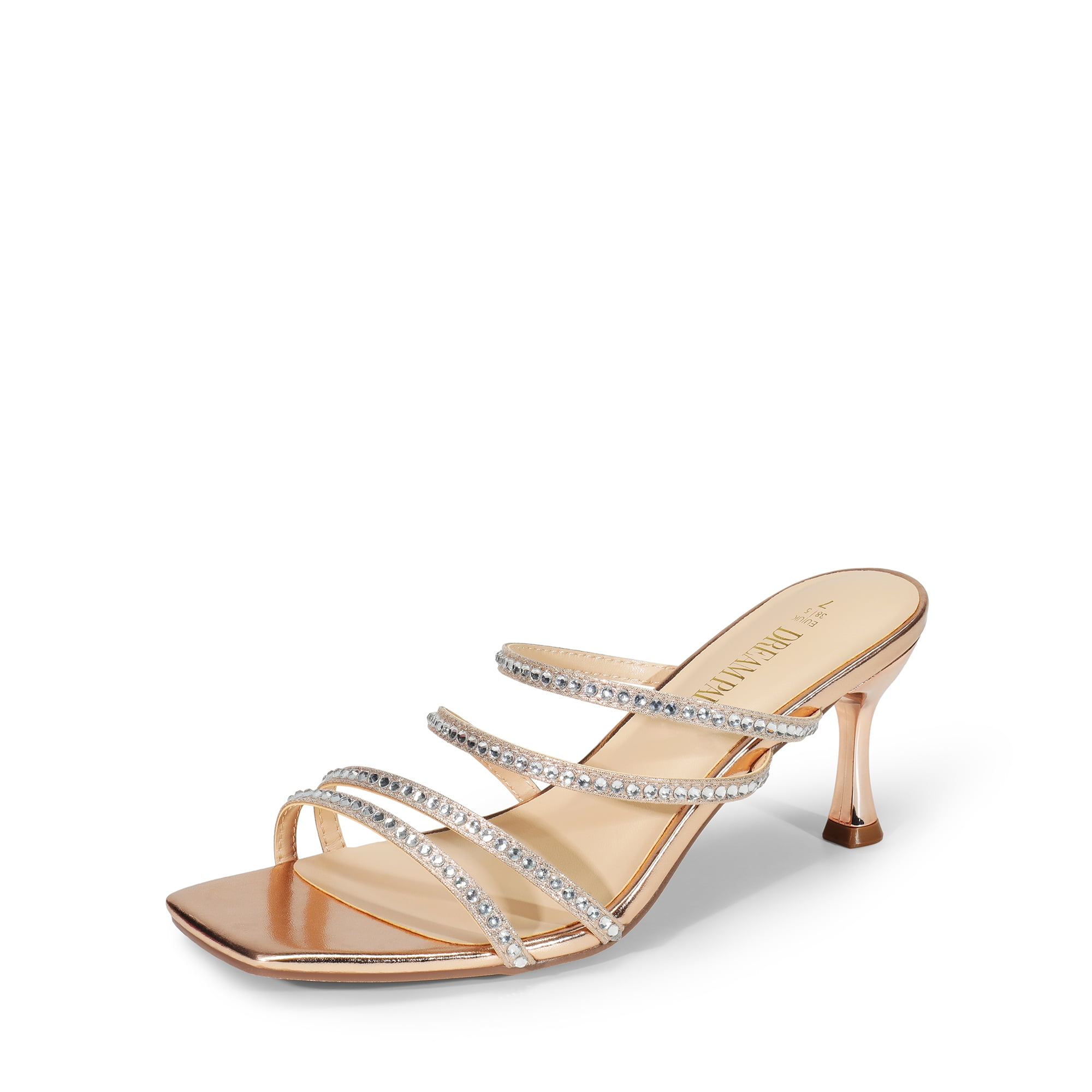 DREAM PAIRS Women's Rhinestone Strappy Heels Square Open Toe Slip On ...