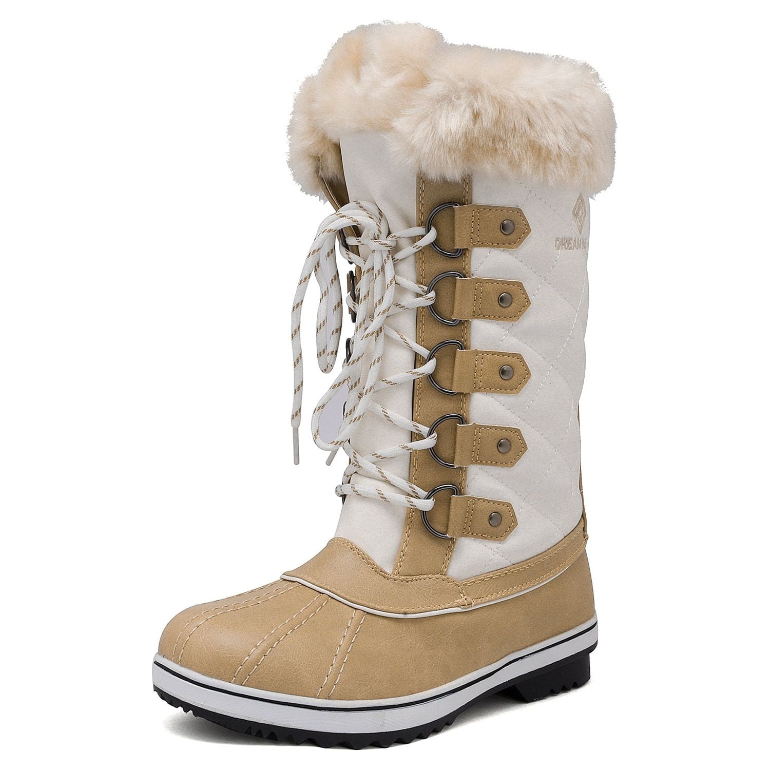 DREAM PAIRS Women's River_1 Beige White Mid Calf Winter Snow Boots Size ...