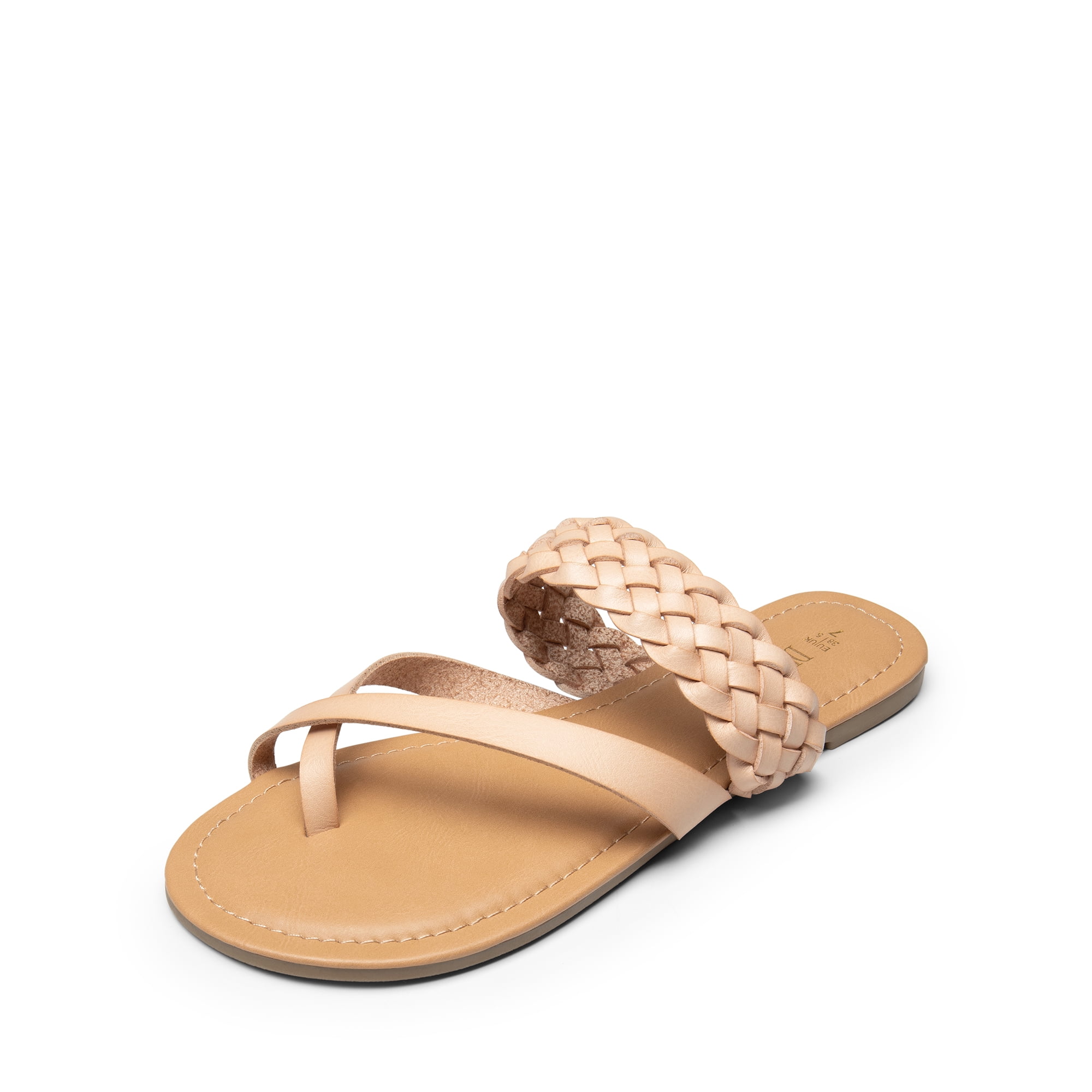DREAM PAIRS Women's Slip On Leather Braided Flip Flops Casual Cross ...