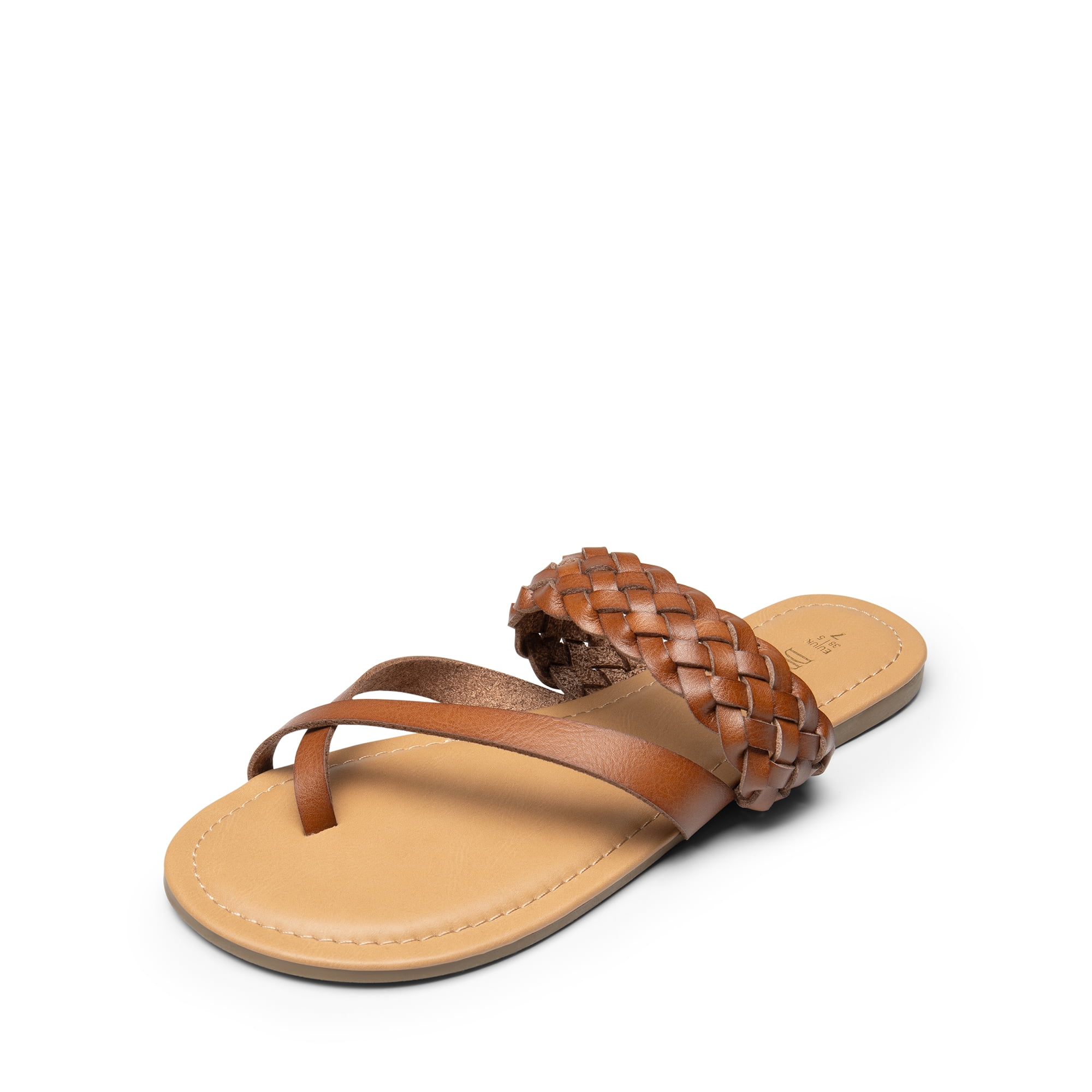 DREAM PAIRS Women's Slip On Leather Braided Flip Flops Casual Cross ...