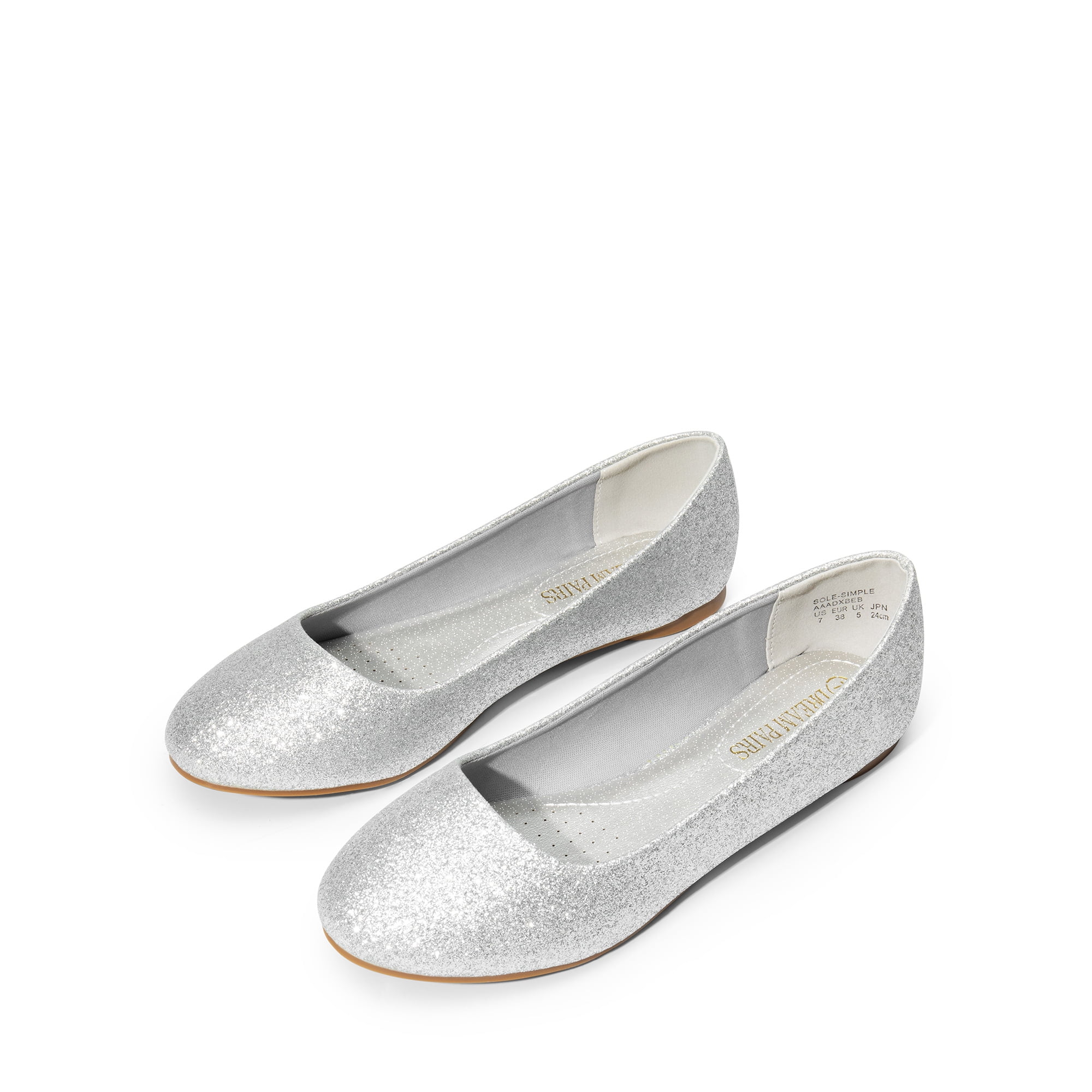 BURUDANI Women's Ballerina Walking Flats Shoes SILVER/GLITTER 6.5 ...