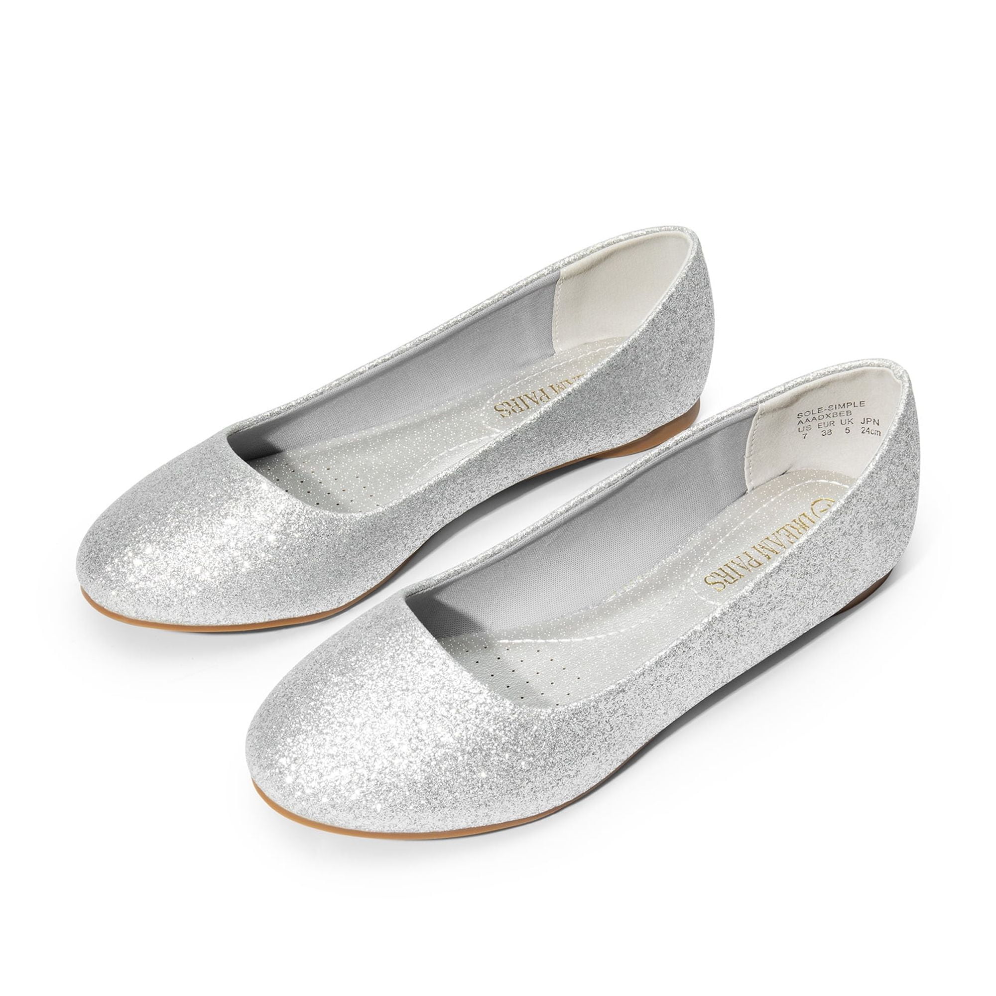BURUDANI Women's Ballerina Walking Flats Shoes SILVER/GLITTER Size 8 ...