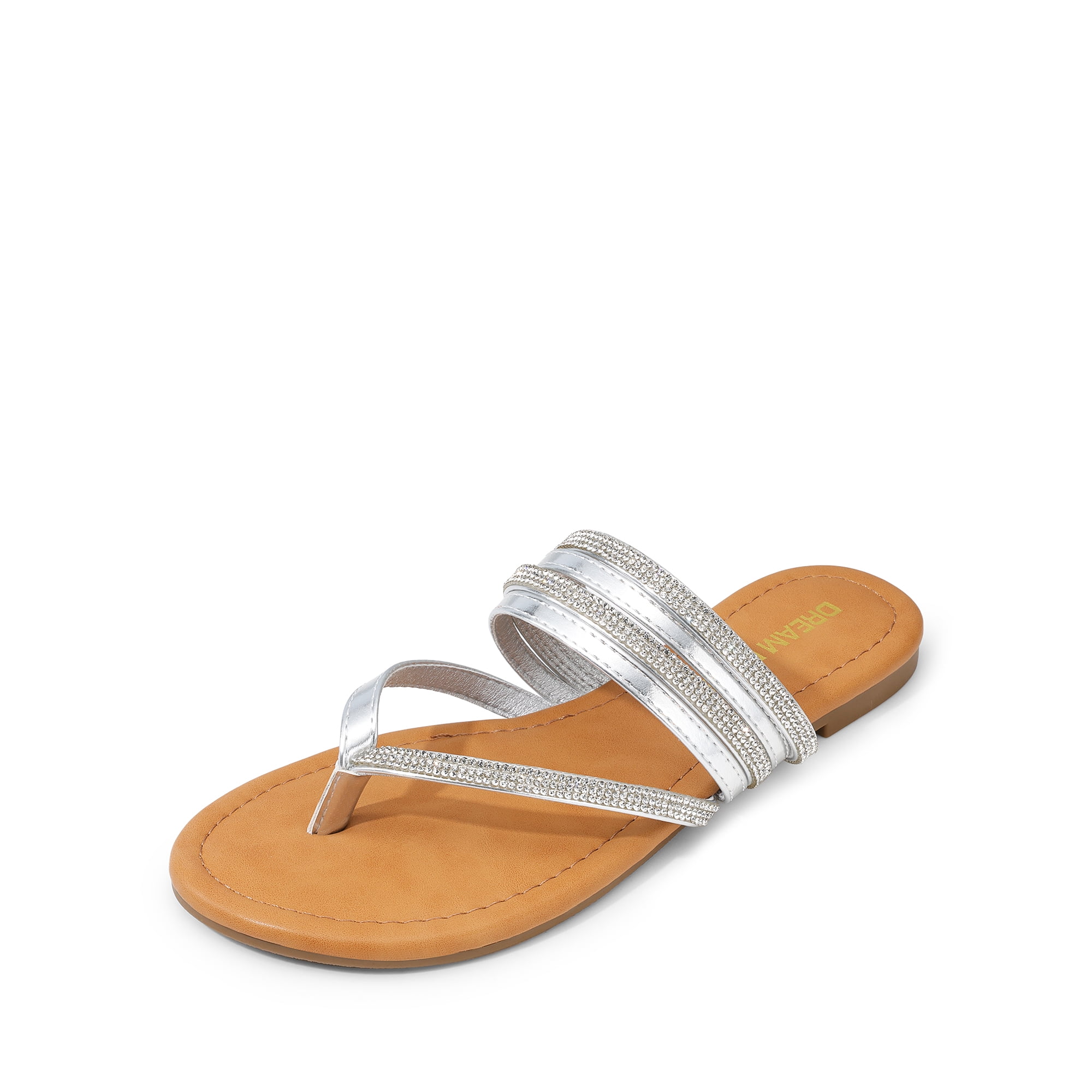 DREAM PAIRS Women's Sparkly Flip Flops Round Toe Multi Strap ...