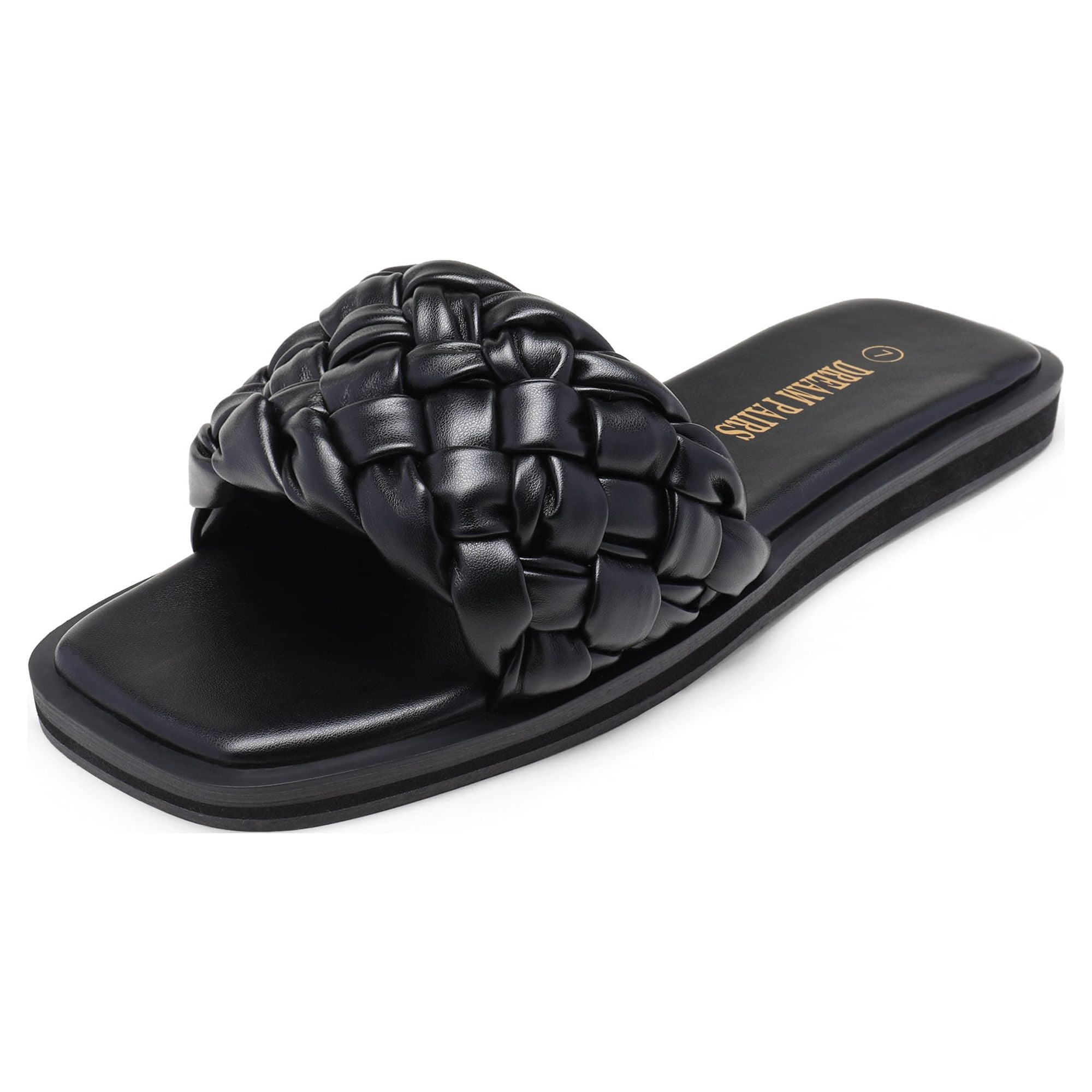 DREAM PAIRS Women's Square Open Toe Slide Sandals Cute Slip on Braided ...