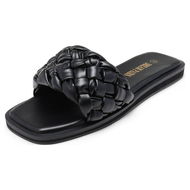 DREAM PAIRS Women's Square Open Toe Slide Sandals Cute Slip on Braided ...