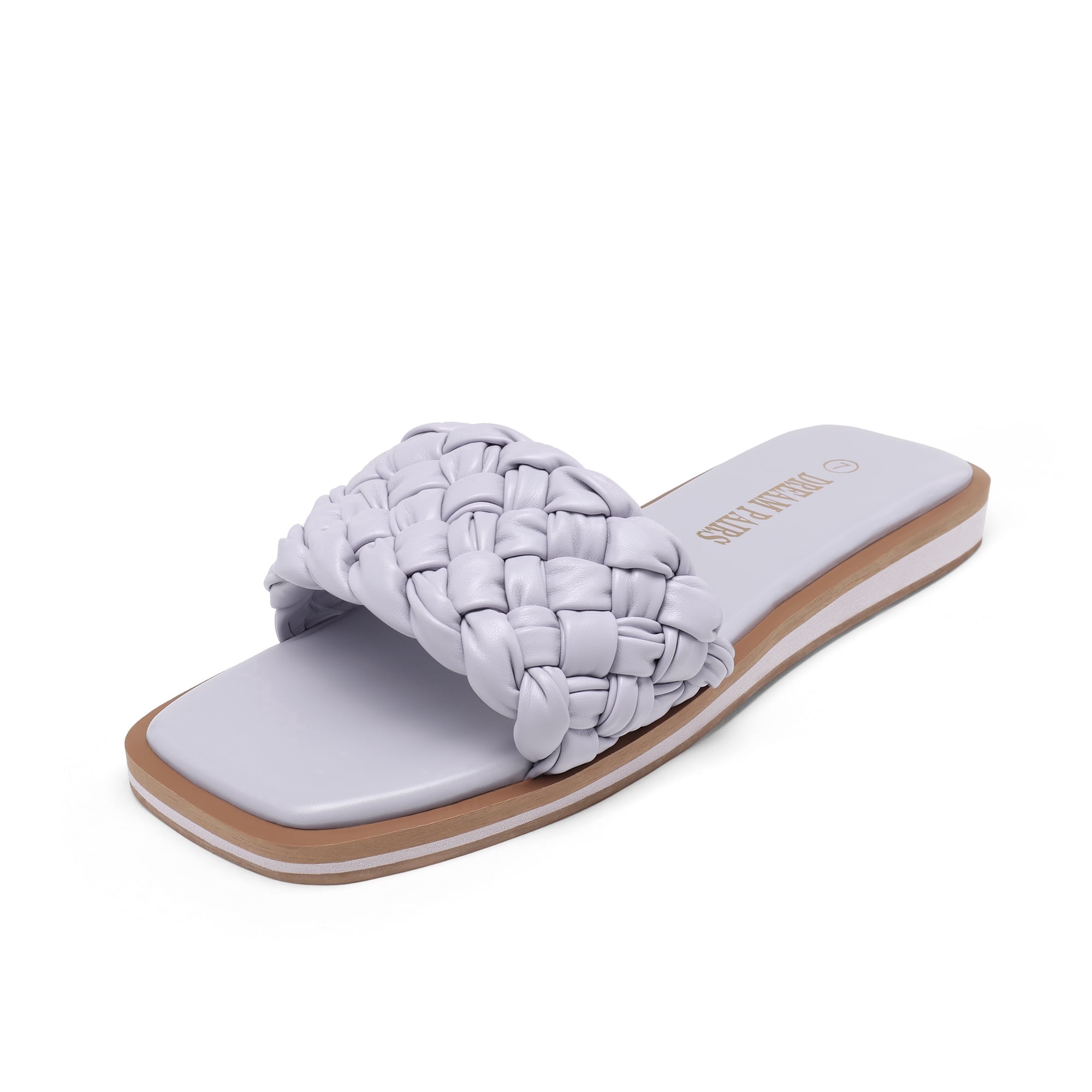 DREAM PAIRS Women's Square Open Toe Slide Sandals Cute Slip on Braided ...